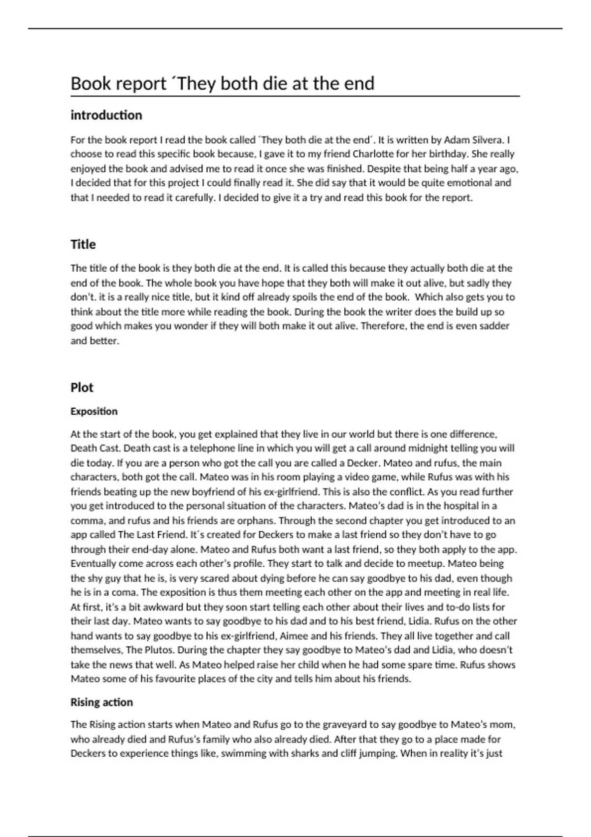 Boekverslag Engels They Both Die at the End - Stuvia NL