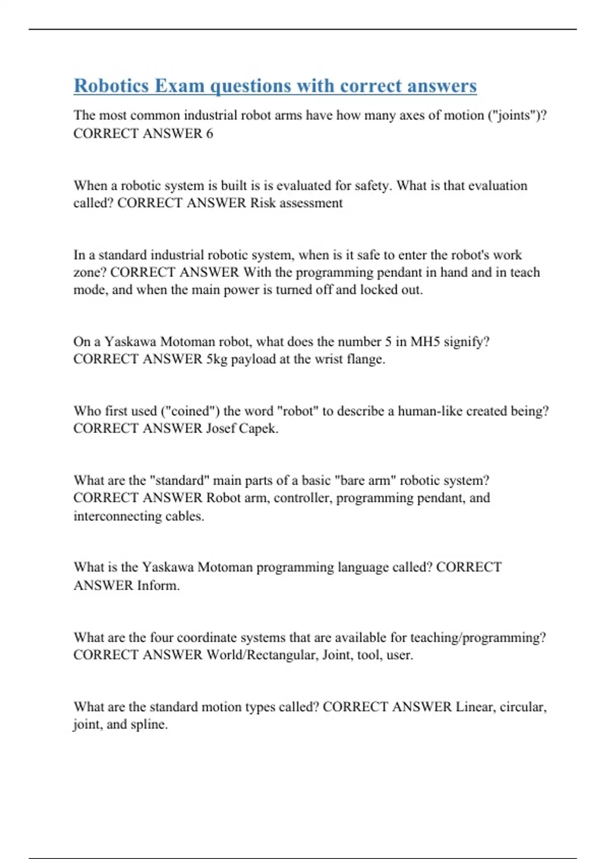 Robotics Exam questions with correct answers - Modern Robotics - Stuvia UK