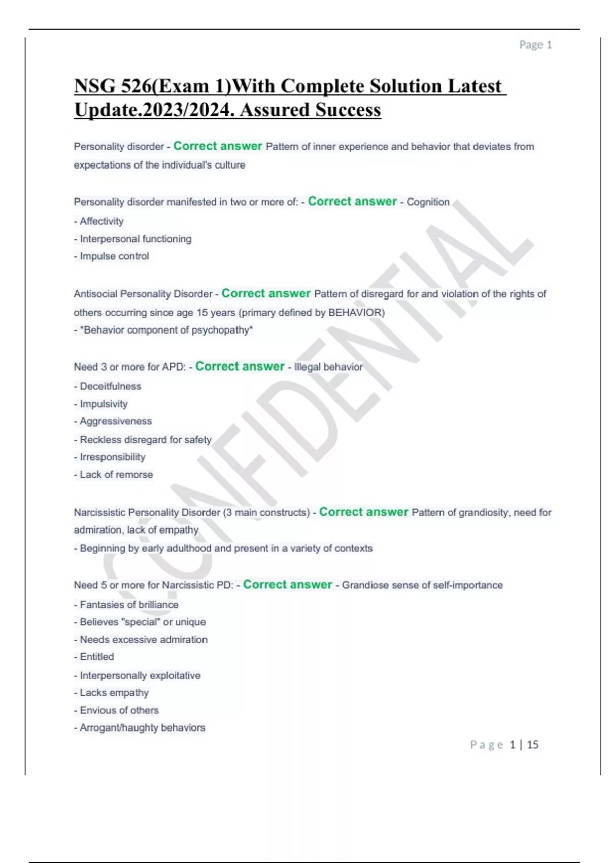 NSG 526(Exam 1)With Complete Solution Latest Update.2023/2024. Assured ...