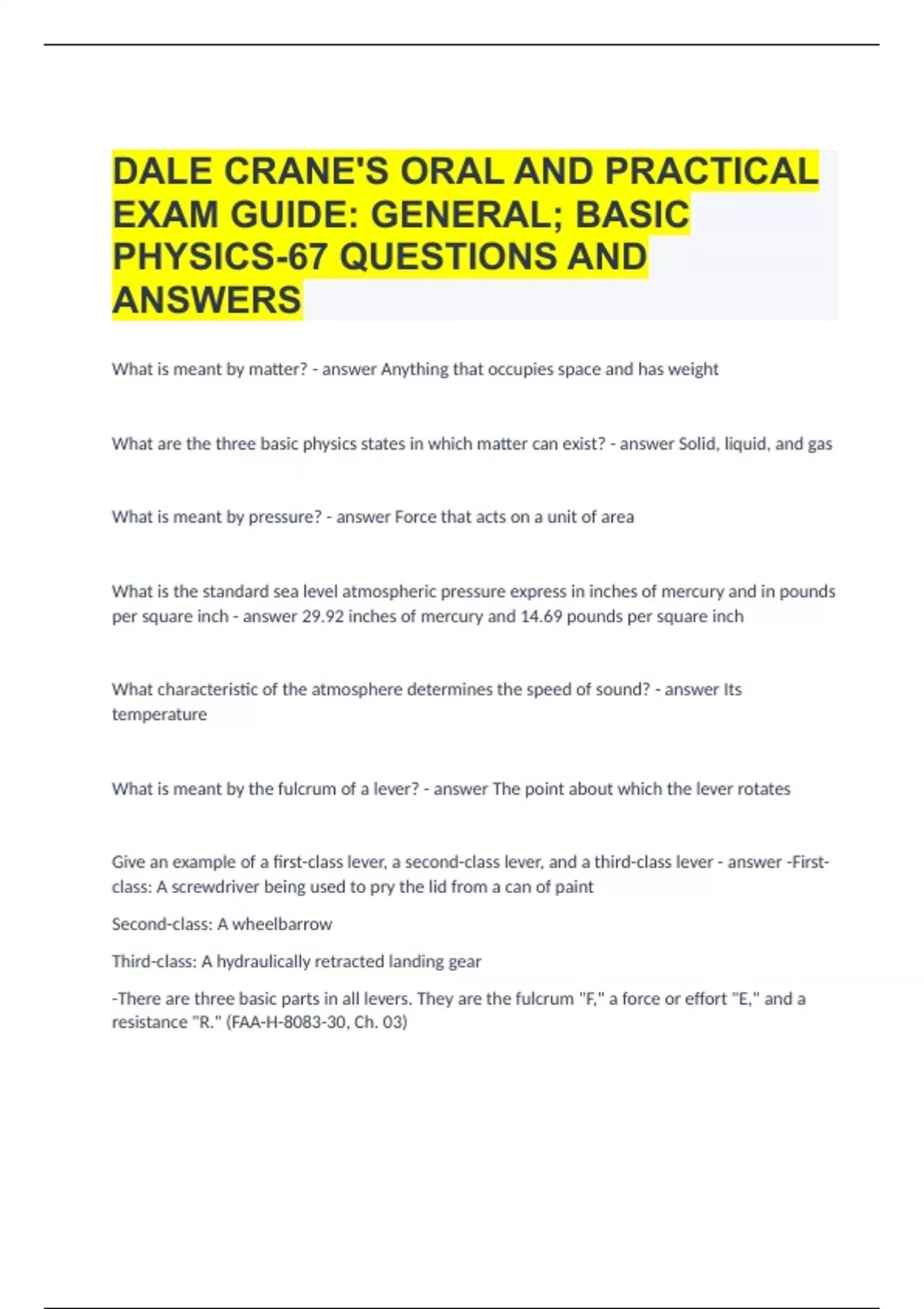 DALE CRANE'S ORAL AND PRACTICAL EXAM GUIDE GENERAL BASIC PHYSICS-67 ...