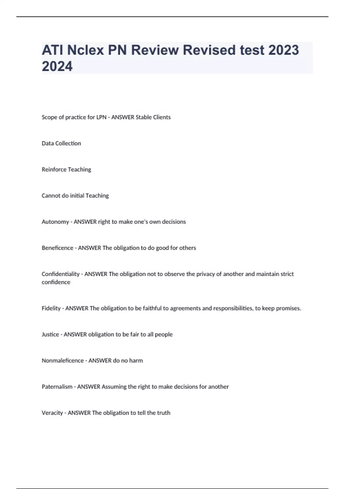 ATI Nclex PN Review Revised test - ATI NCLEX PN NCLEX - Stuvia US