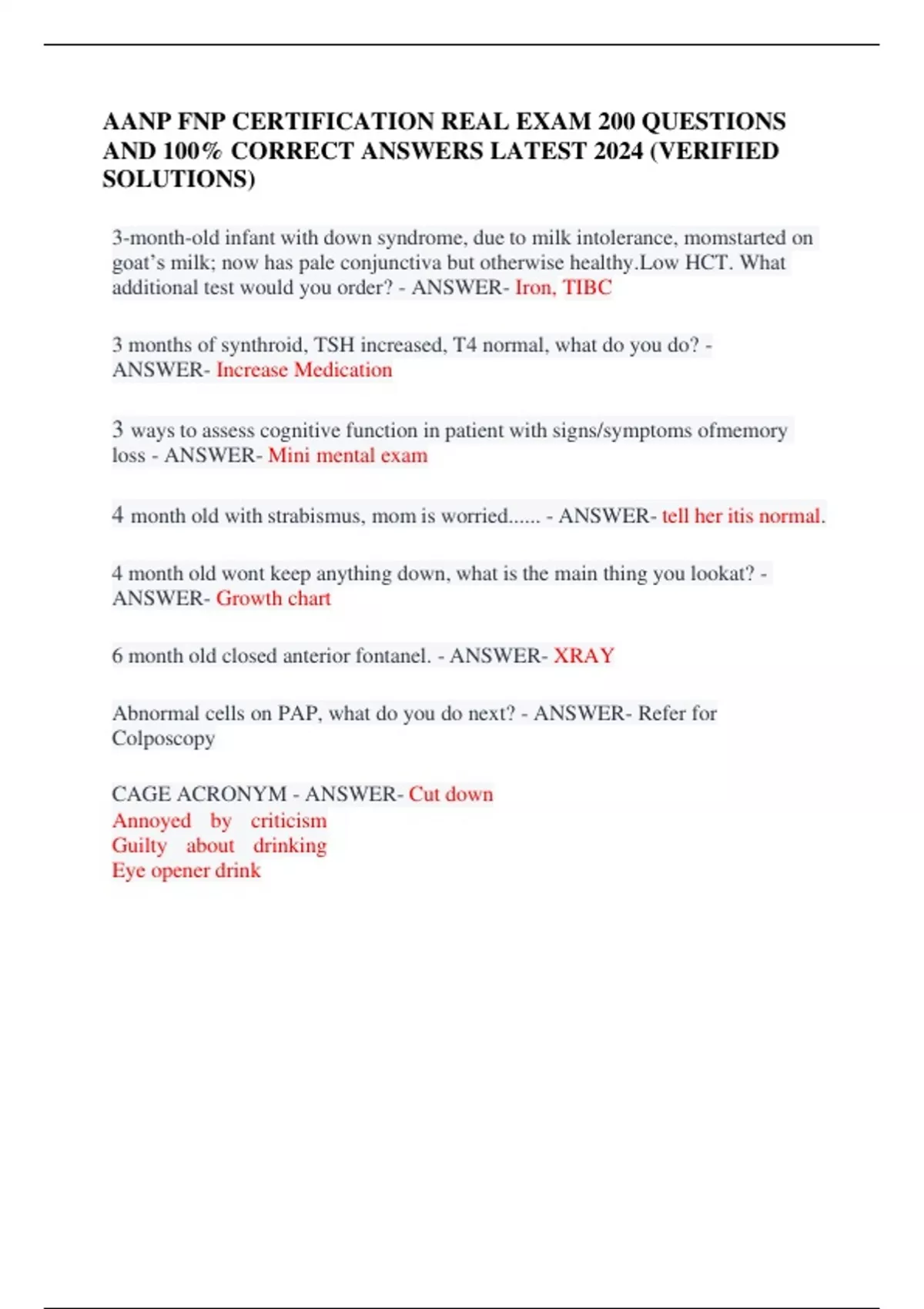 Aanp Fnp Certification Real Exam 200 Questions And 100 Correct Answers Latest 2024 Verified