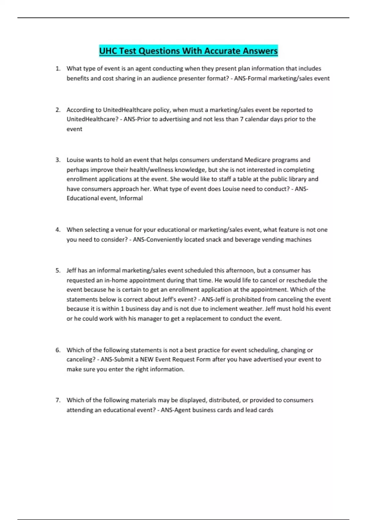 UHC Test Questions With Accurate Answers - Uhc - Stuvia US