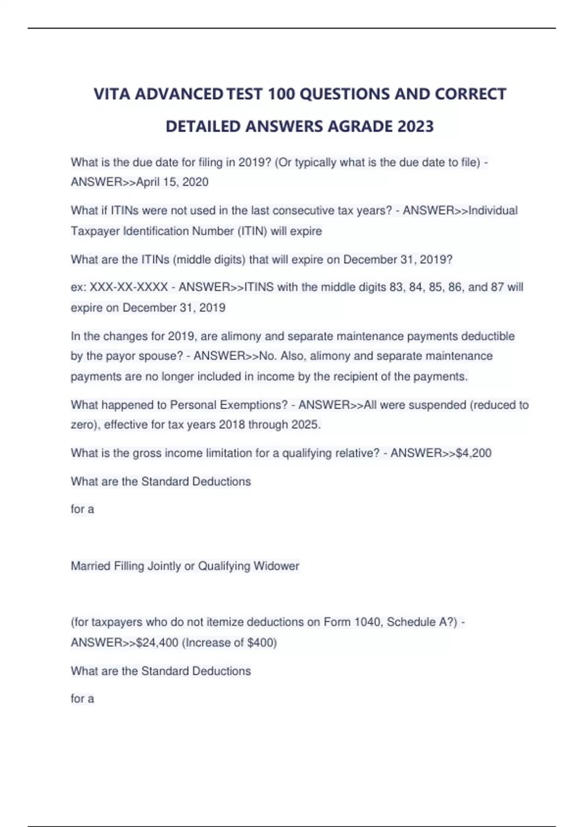 VITA ADVANCED TEST 100 QUESTIONS AND CORRECT DETAILED ANSWERS AGRADE ...