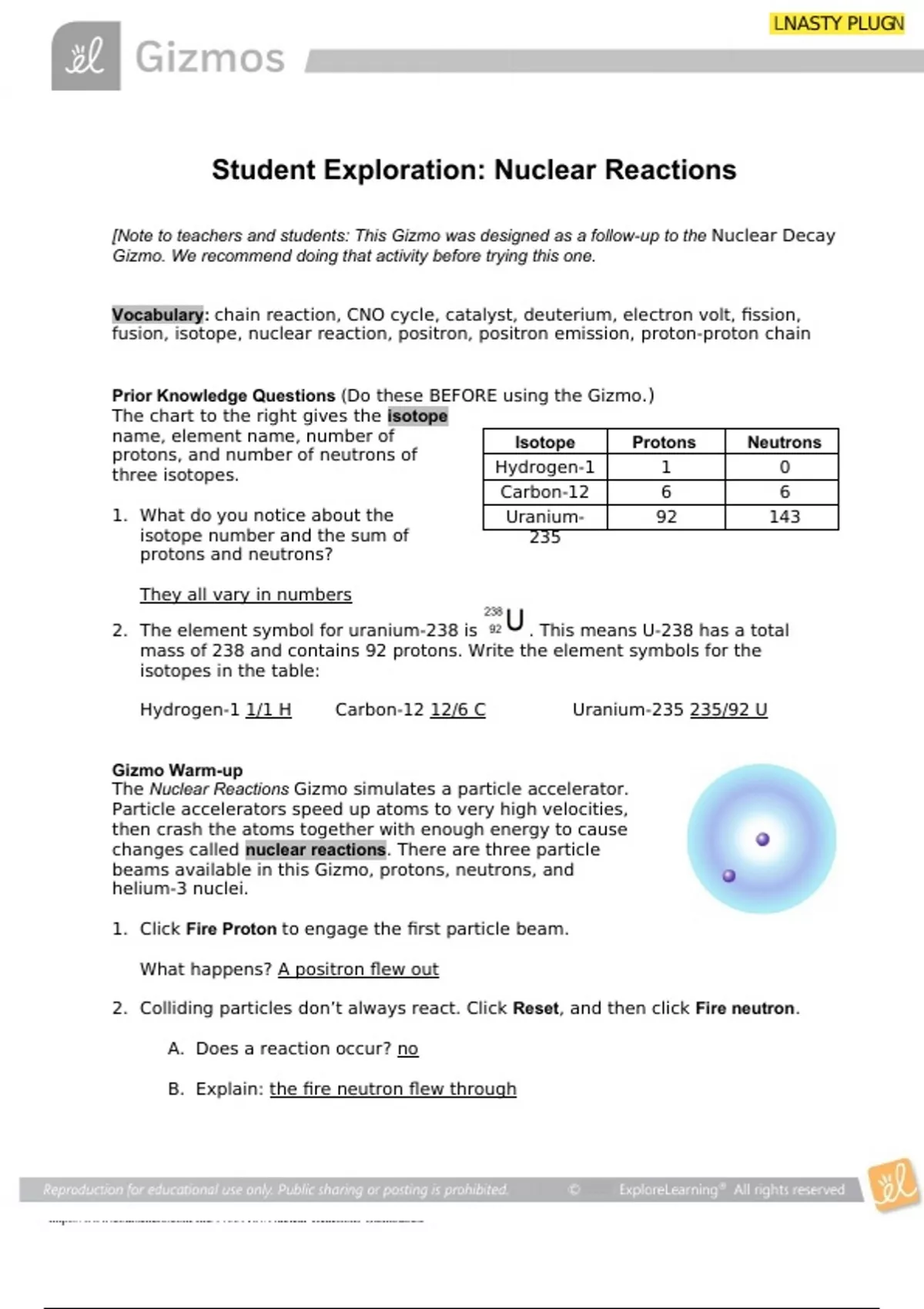 Gizmos Student Exploration Nuclear Reactions Answer Key Complete Latest ...