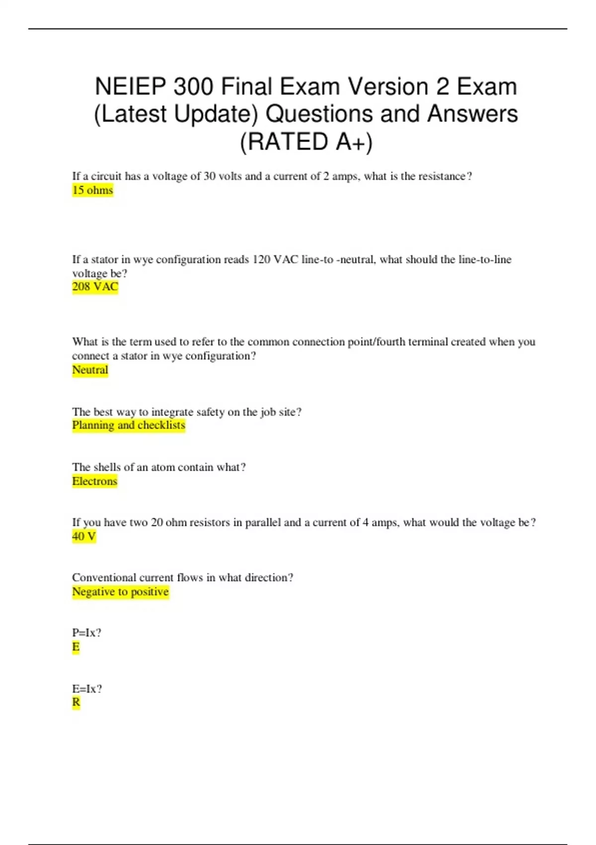 NEIEP 300 Final Exam Version 2 Exam (Latest Update) Questions and ...