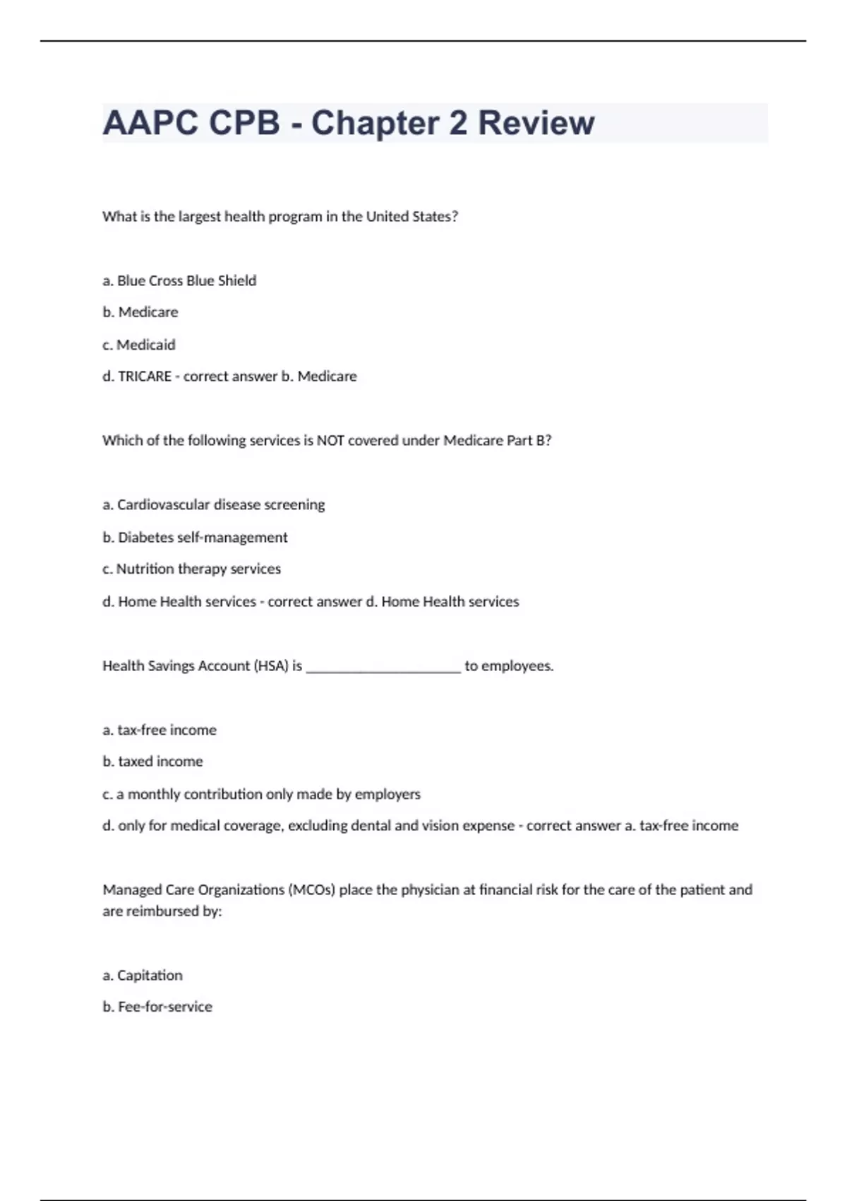 AAPC CPB - Chapter 2 Review 2023/2024 verified to pass - AAPC CPB ...