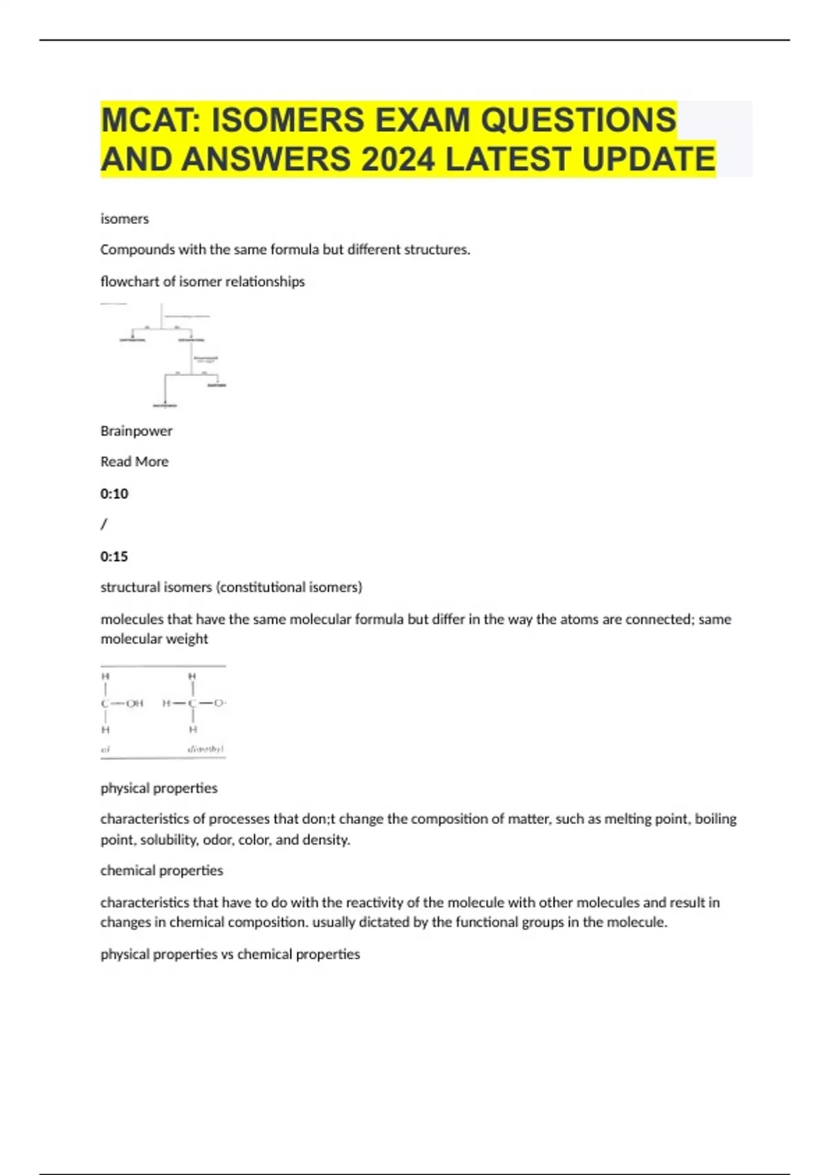 MCAT ISOMERS EXAM QUESTIONS AND ANSWERS 2024 LATEST UPDATE - MCAT ...