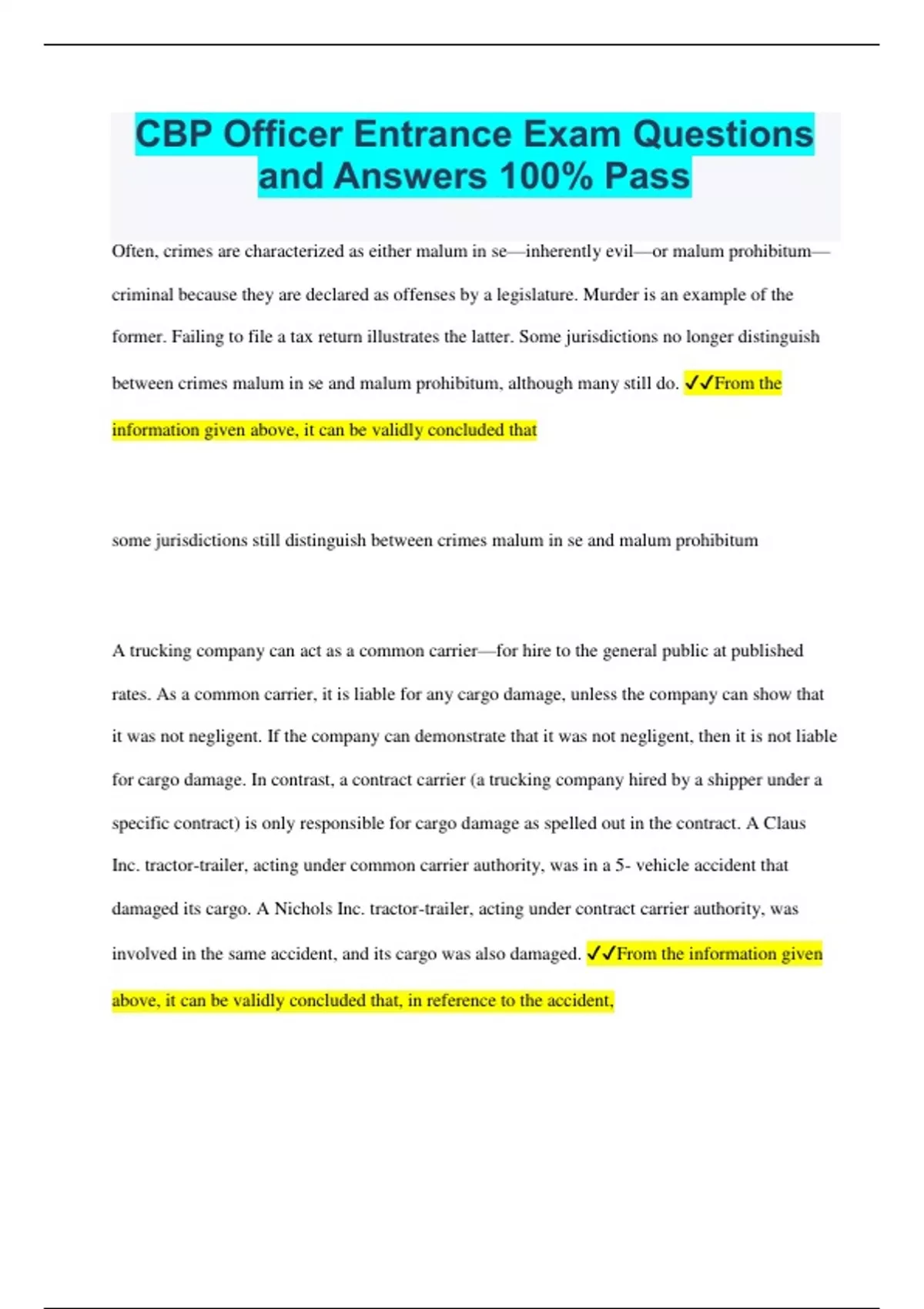 CBP Bundled Exams Questions and Answers Already Passed - Stuvia US