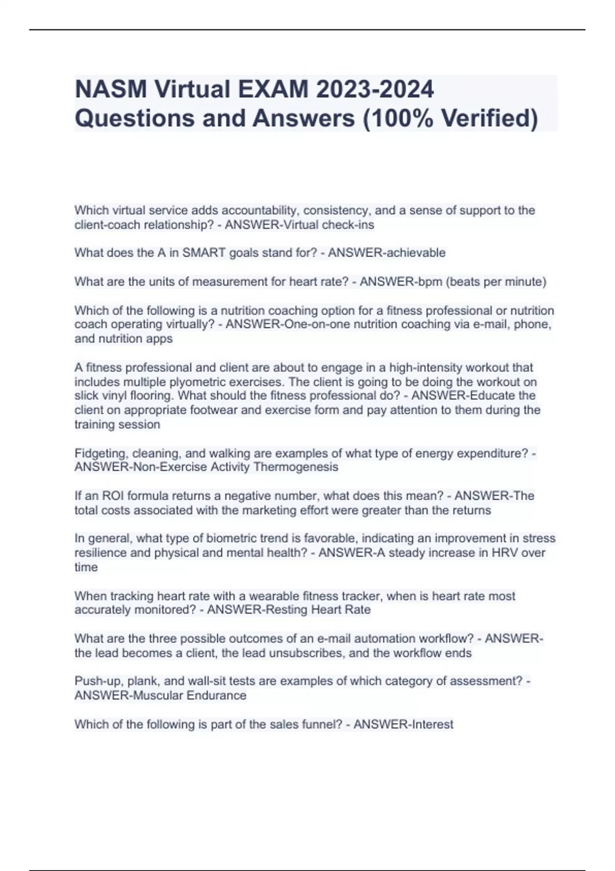 NASM Virtual EXAM Questions and Answers (100% Verified) - NASM Virtual ...