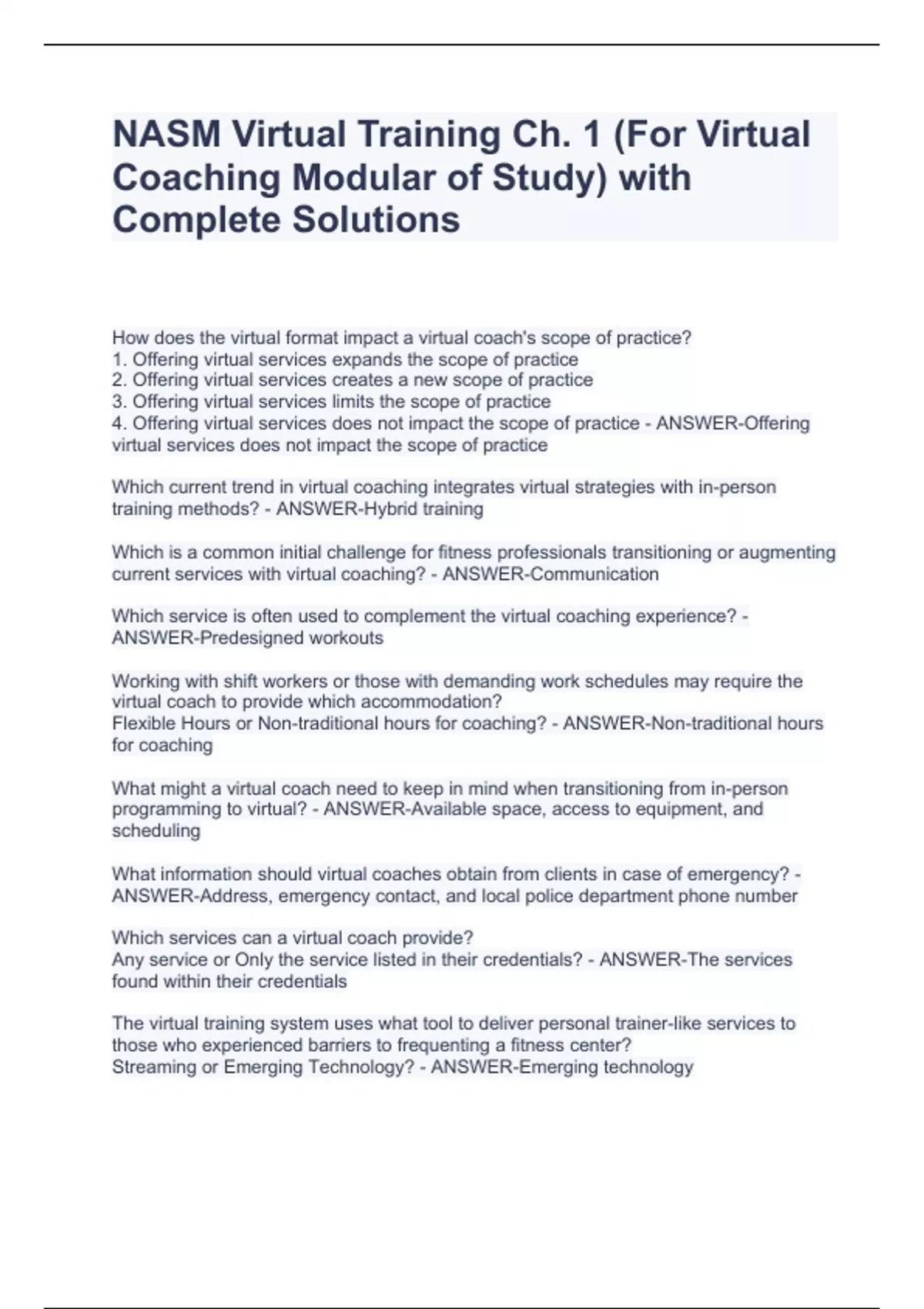 NASM Virtual Training Ch. 1 (For Virtual Coaching Modular of Study ...