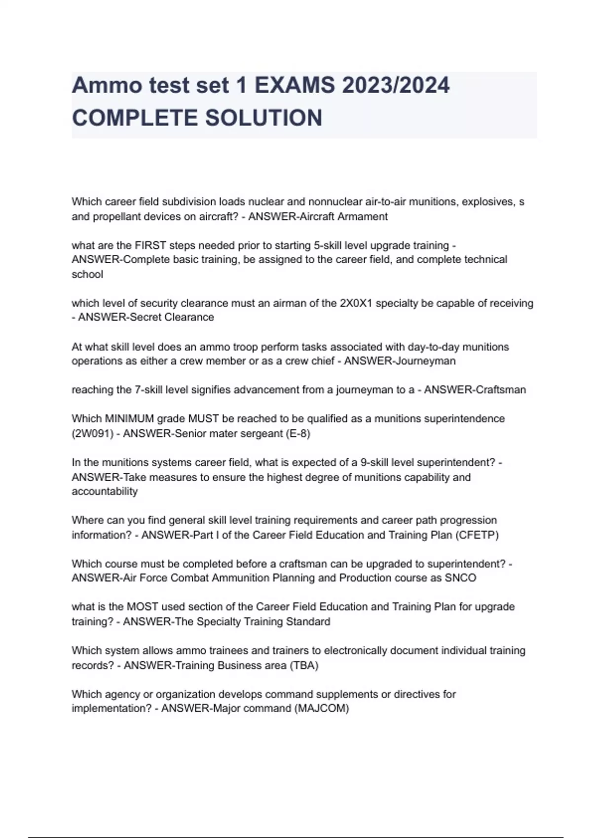 Ammo test set 1 EXAMS 2023/2024 COMPLETE SOLUTION - Ammo ttet 1 2023/ ...