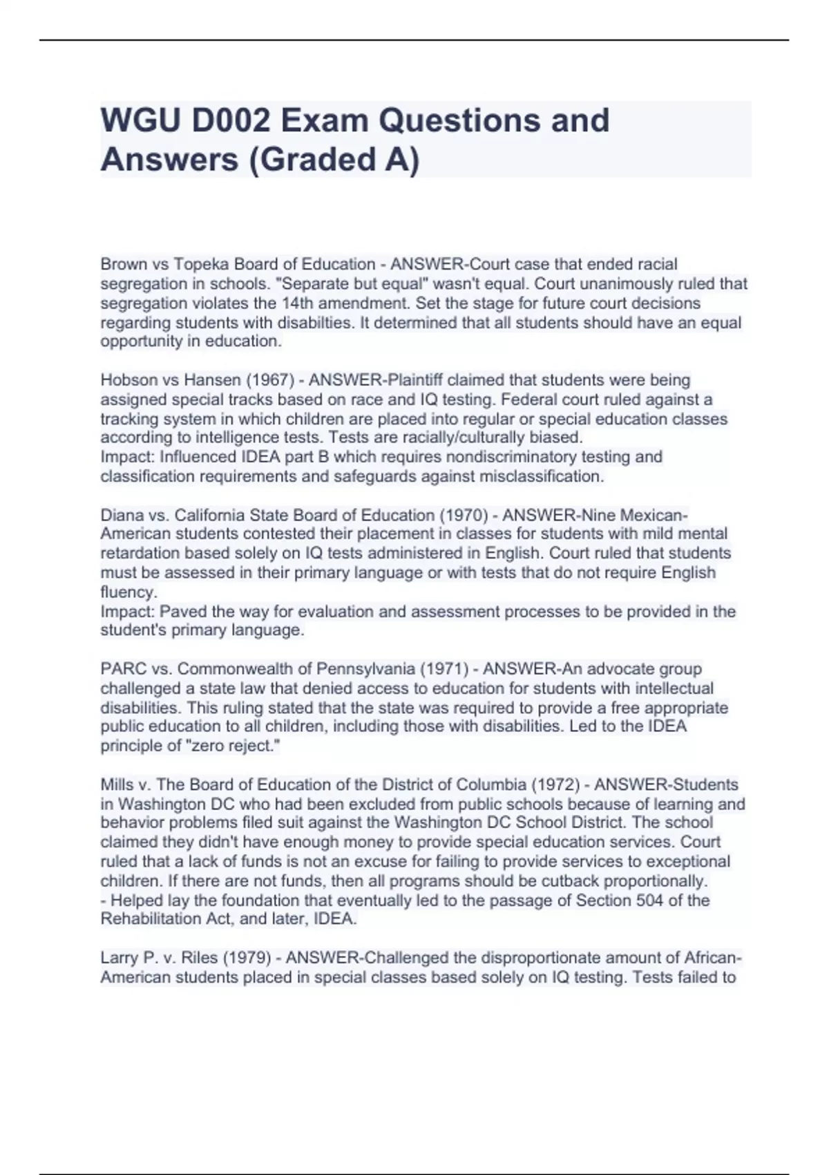 WGU D002 Exam Questions and Answers (Graded A) - WGU D002 - Stuvia US