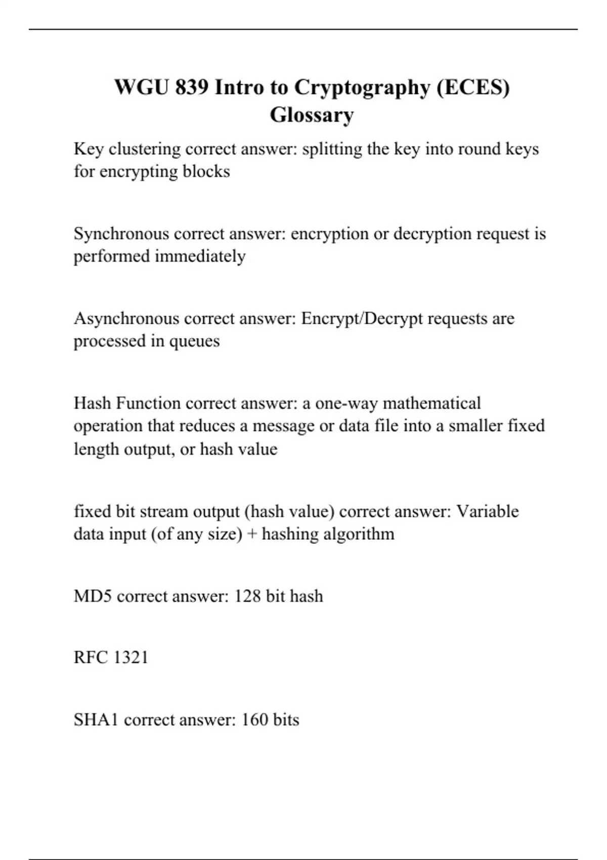 WGU 839 Intro to Cryptography (ECES) Glossary Questions With Complete Solutions - C839 - Stuvia US