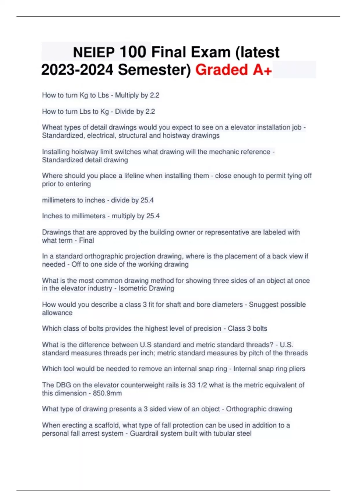 NEIEP 100 Final Exam (latest Semester) Graded A+ - NEIEP 100 - Stuvia US