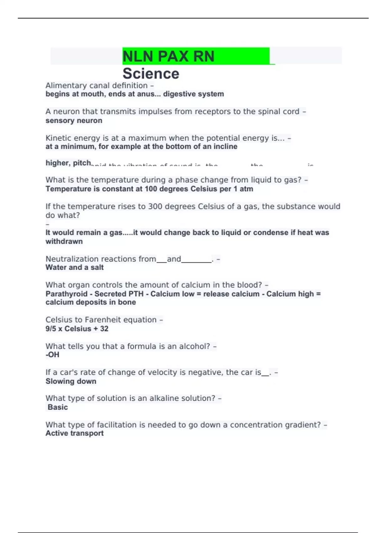 NLN PAX RN Science - (NLNPAXRNSCIENCE) - Stuvia UK