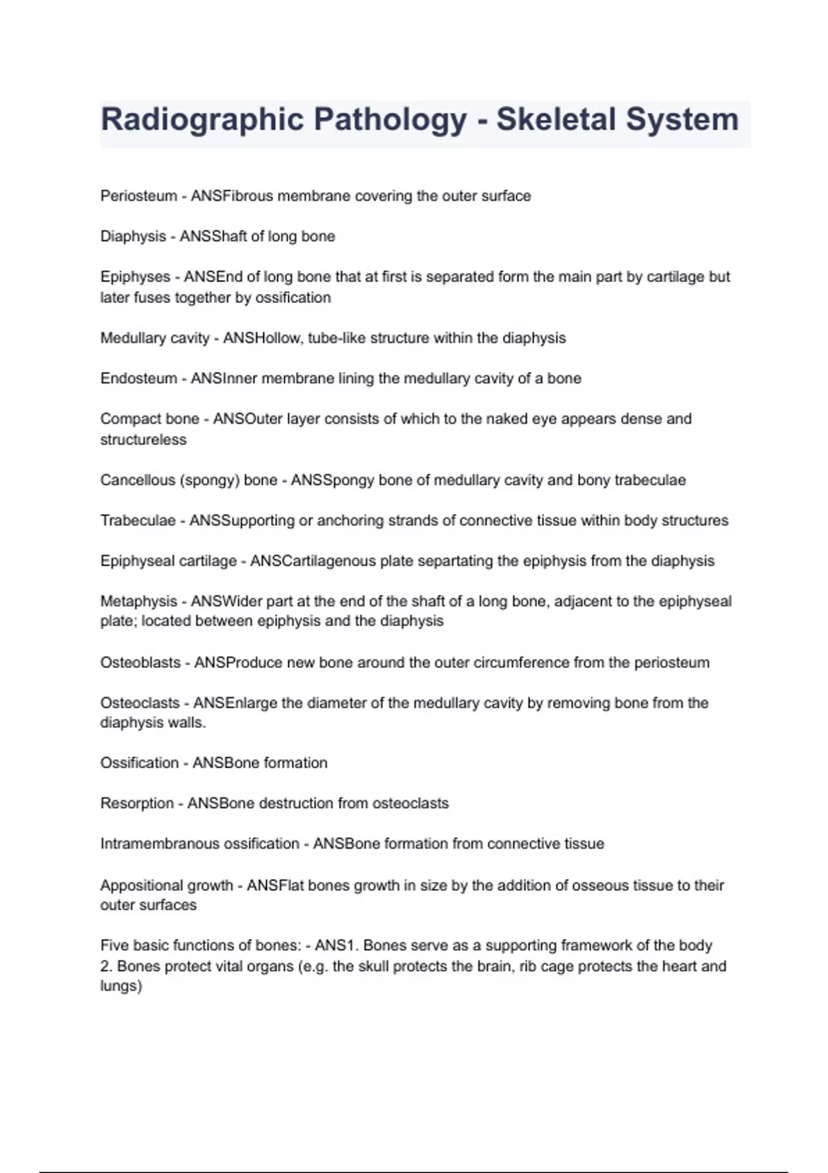Radiographic Pathology - Skeletal System 2023/2024 already graded A+ ...