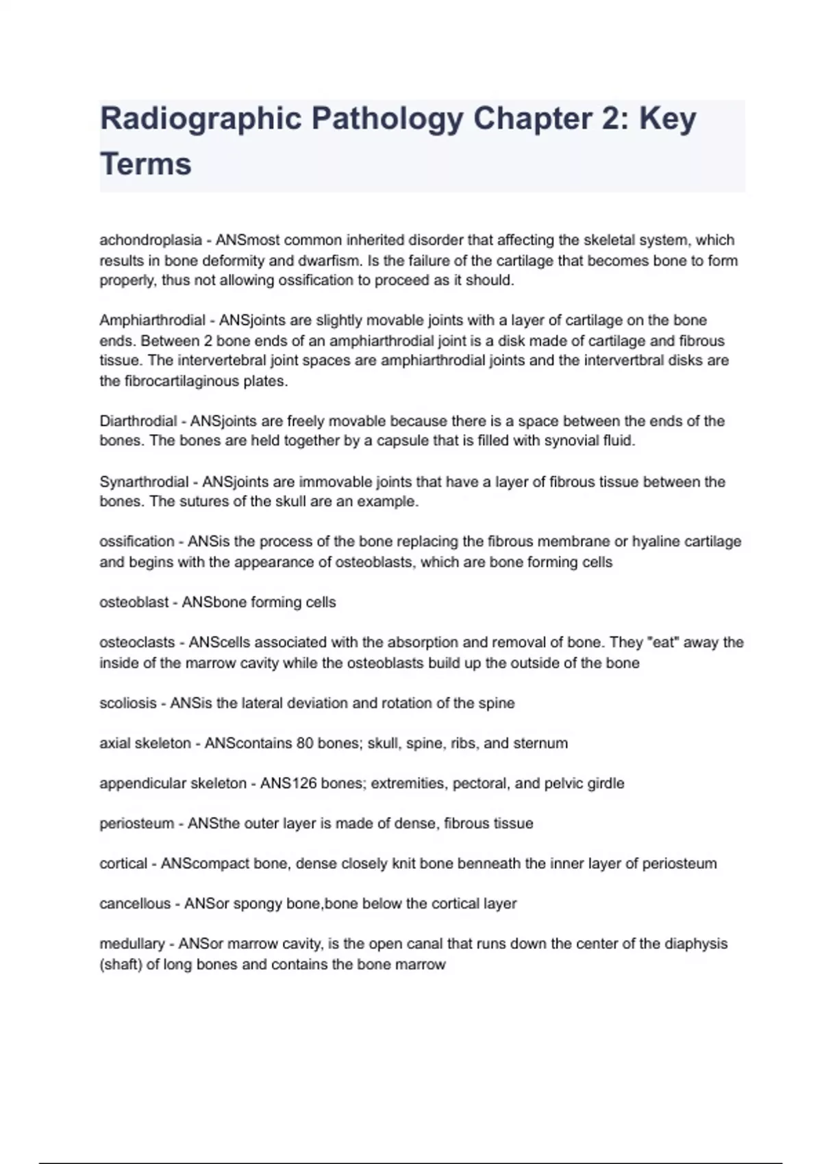 Radiographic Pathology Chapter 2: Key Terms 2023/2024 already graded A+ ...