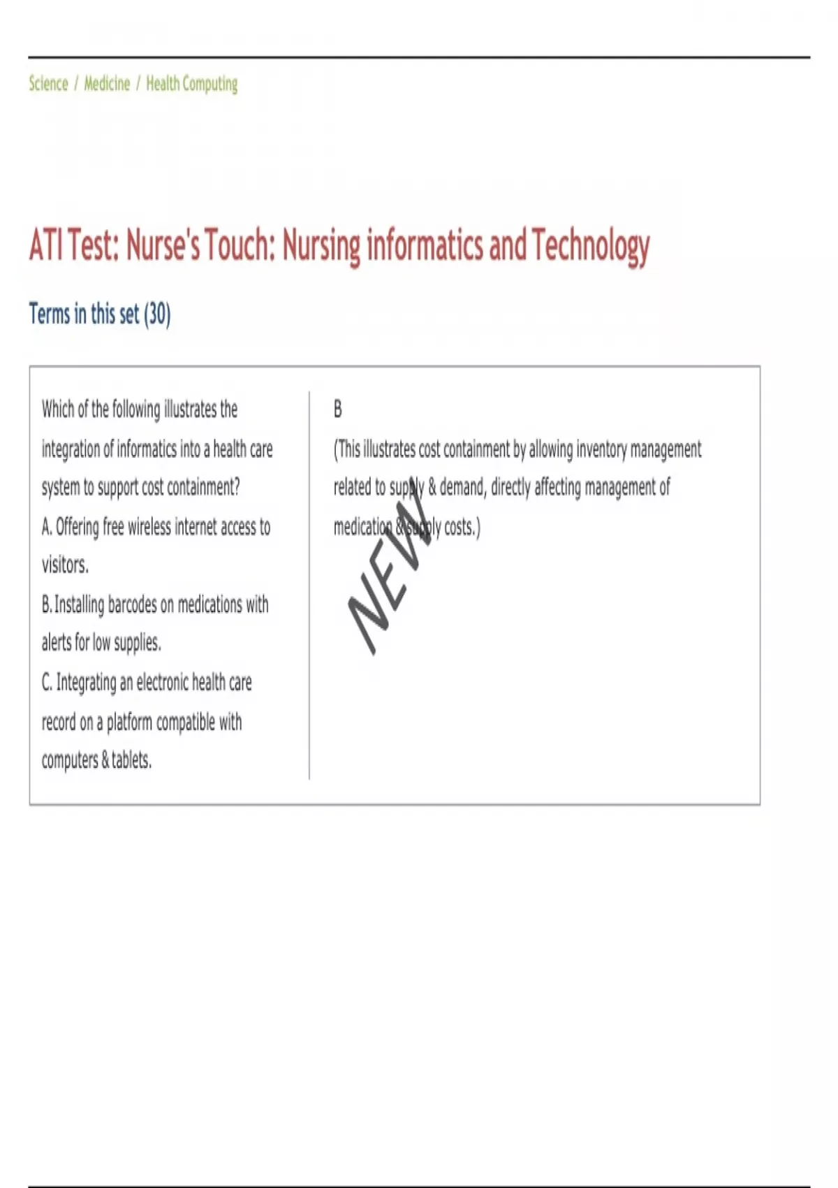 ATI Test: Nurse's Touch: Nursing informatics and Technology Terms in ...