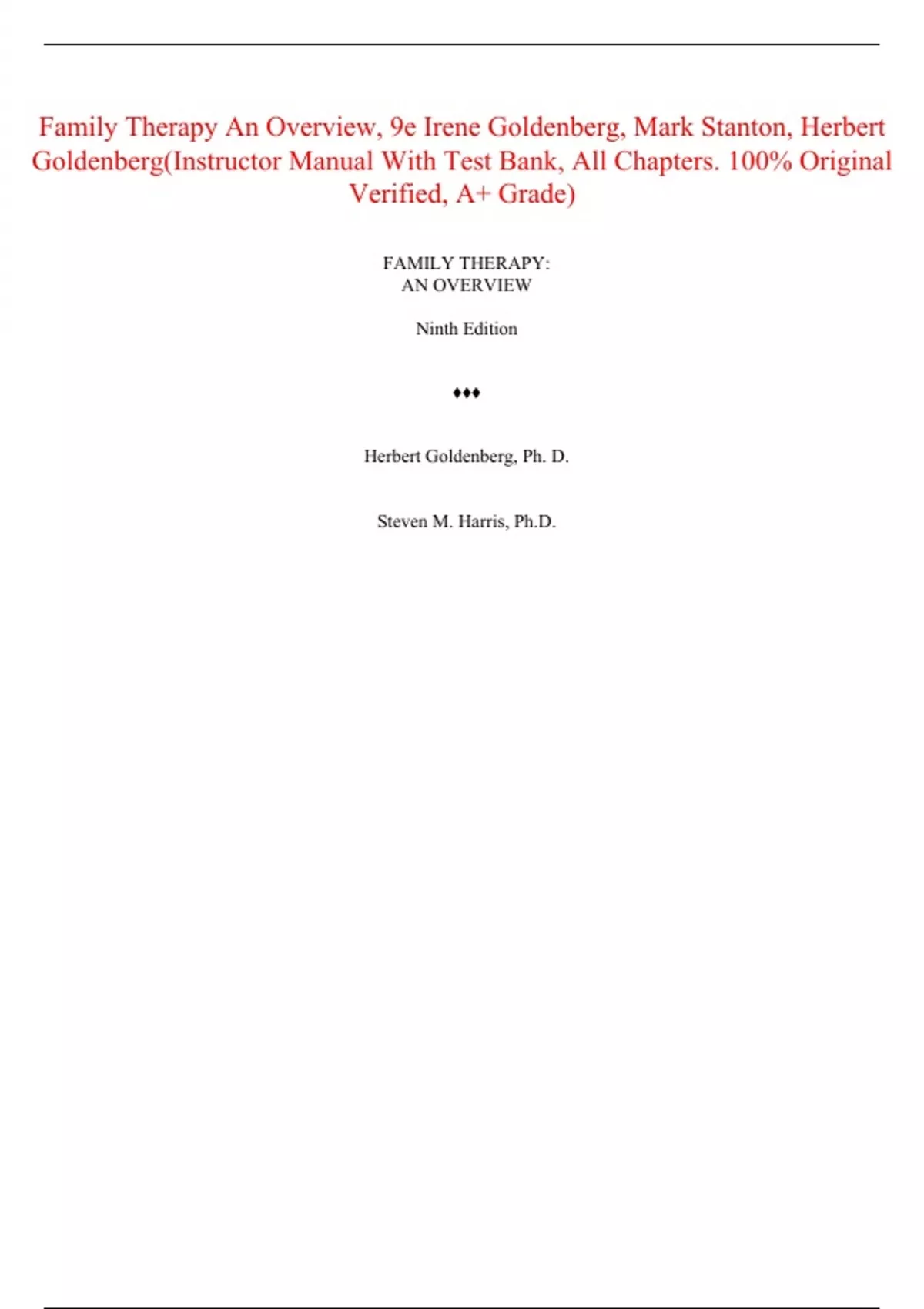 Test Bank for Family Therapy An Overview 9th Edition By Irene ...