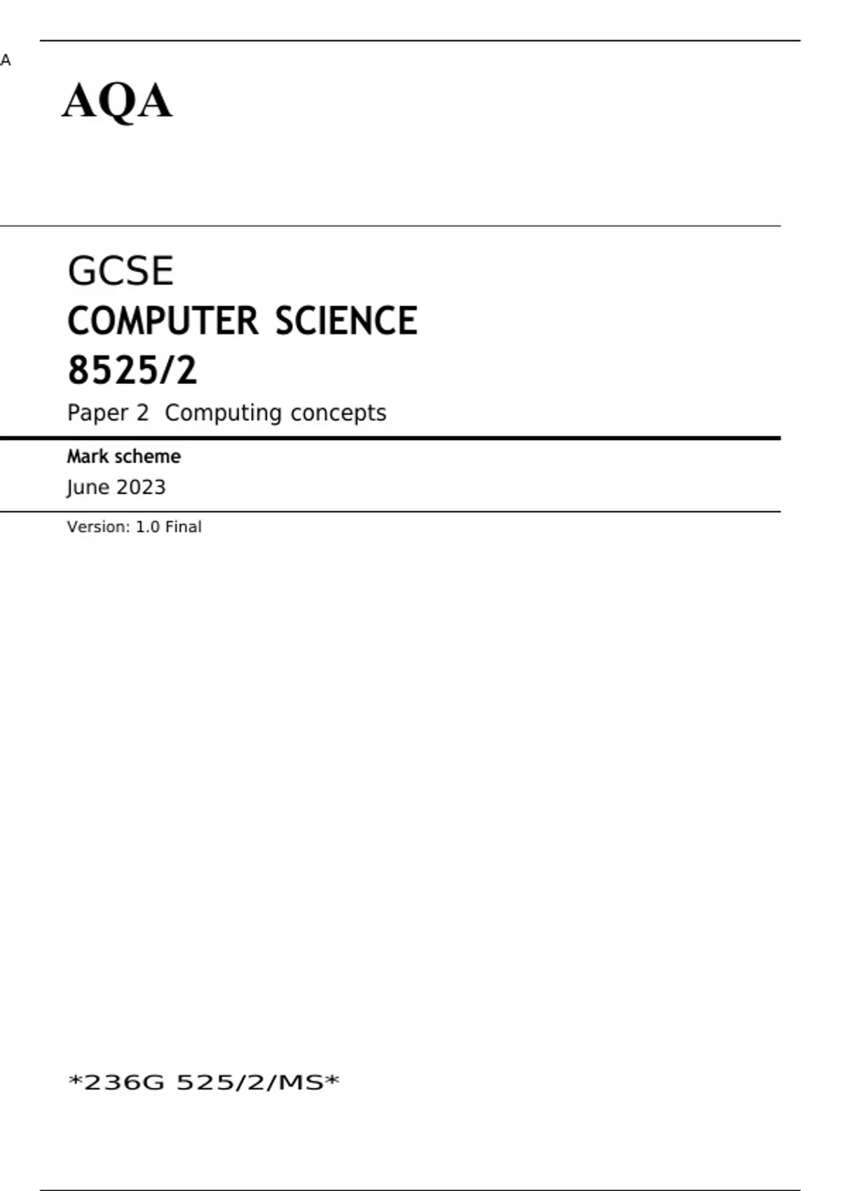 AQA GCSE COMPUTER SCIENCE Paper 1 & 2 JUNE 2023 QUESTION PAPERS AND ...