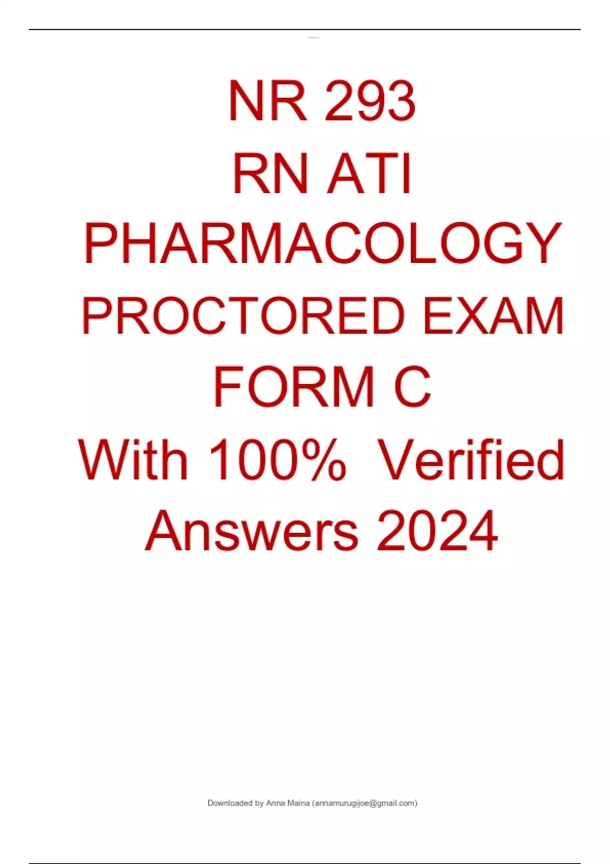 NR 293 RN ATI PHARMACOLOGY PROCTORED EXAM FORM C With 100% Verified ...