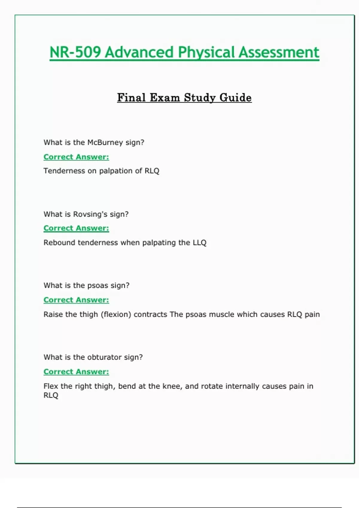 NR509 / NR 509 Final Exam Study Guide (Latest 2024 / 2025): Advanced ...