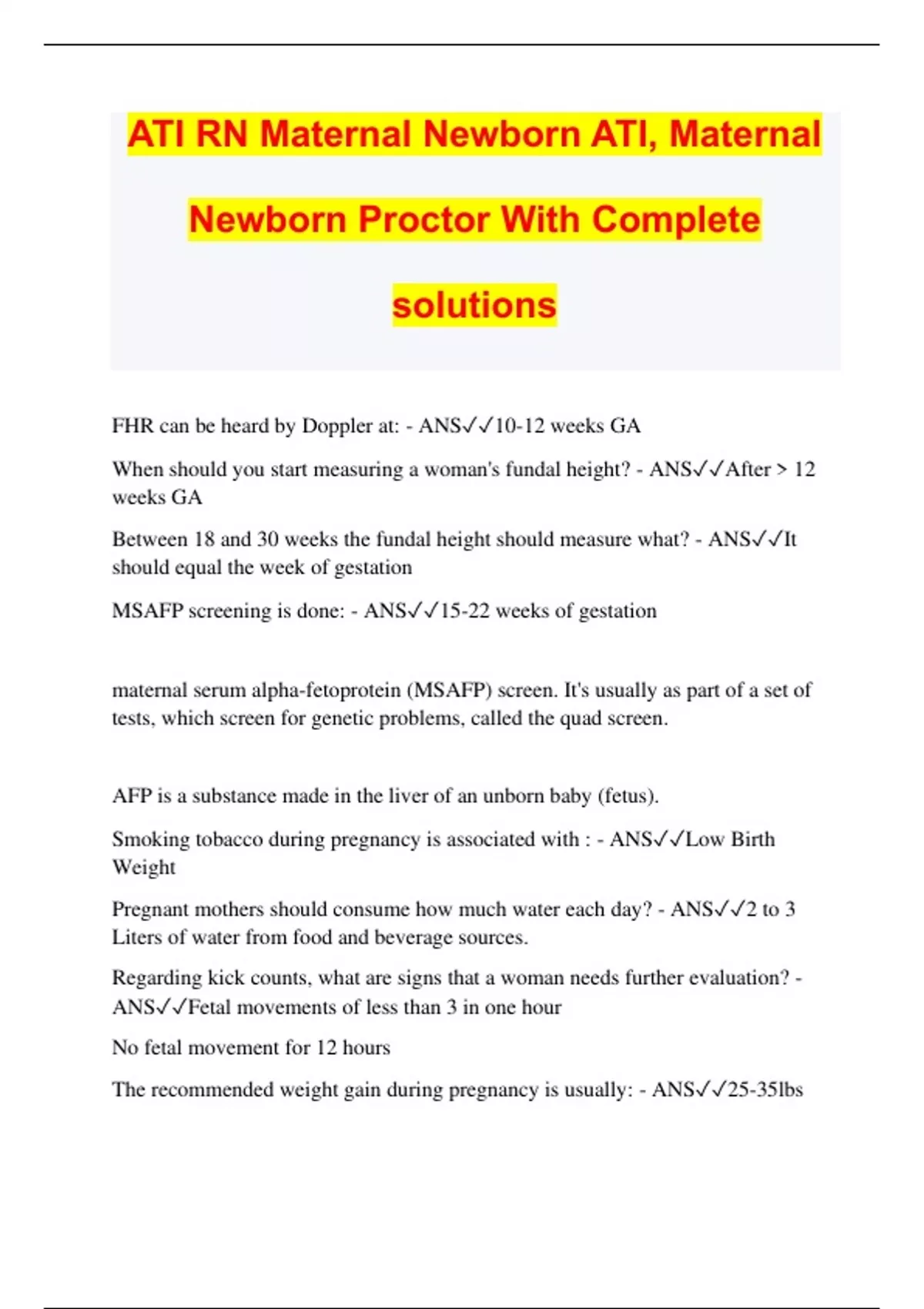 ATI RN Maternal Newborn ATI, Maternal Newborn Proctor With Complete ...