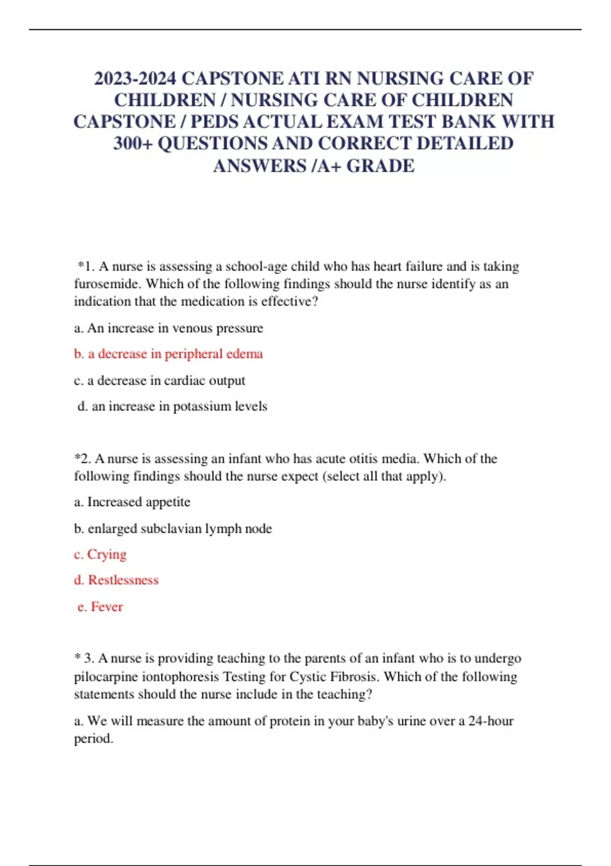 CAPSTONE ATI RN NURSING CARE OF CHILDREN / NURSING CARE OF CHILDREN ...