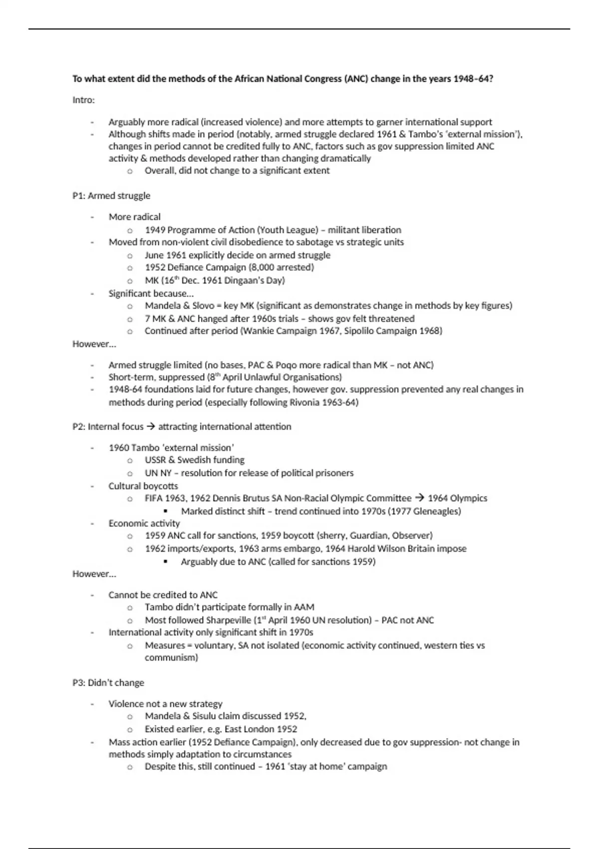 To what extent did the methods of the ANC change in the years 1948–64? - Unit 2F.2 - South ...