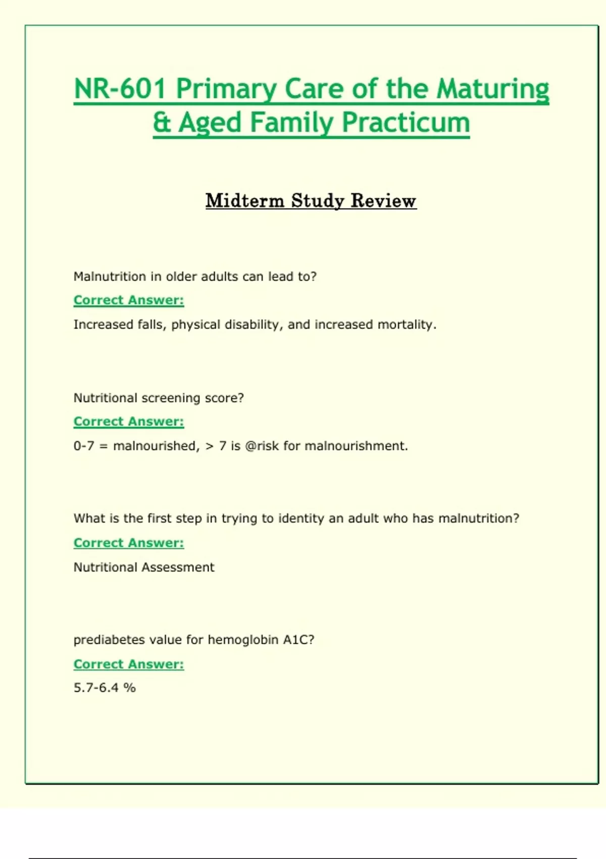 NR601 / NR-601 Midterm Study Review (Latest 2024 / 2025): Primary Care ...