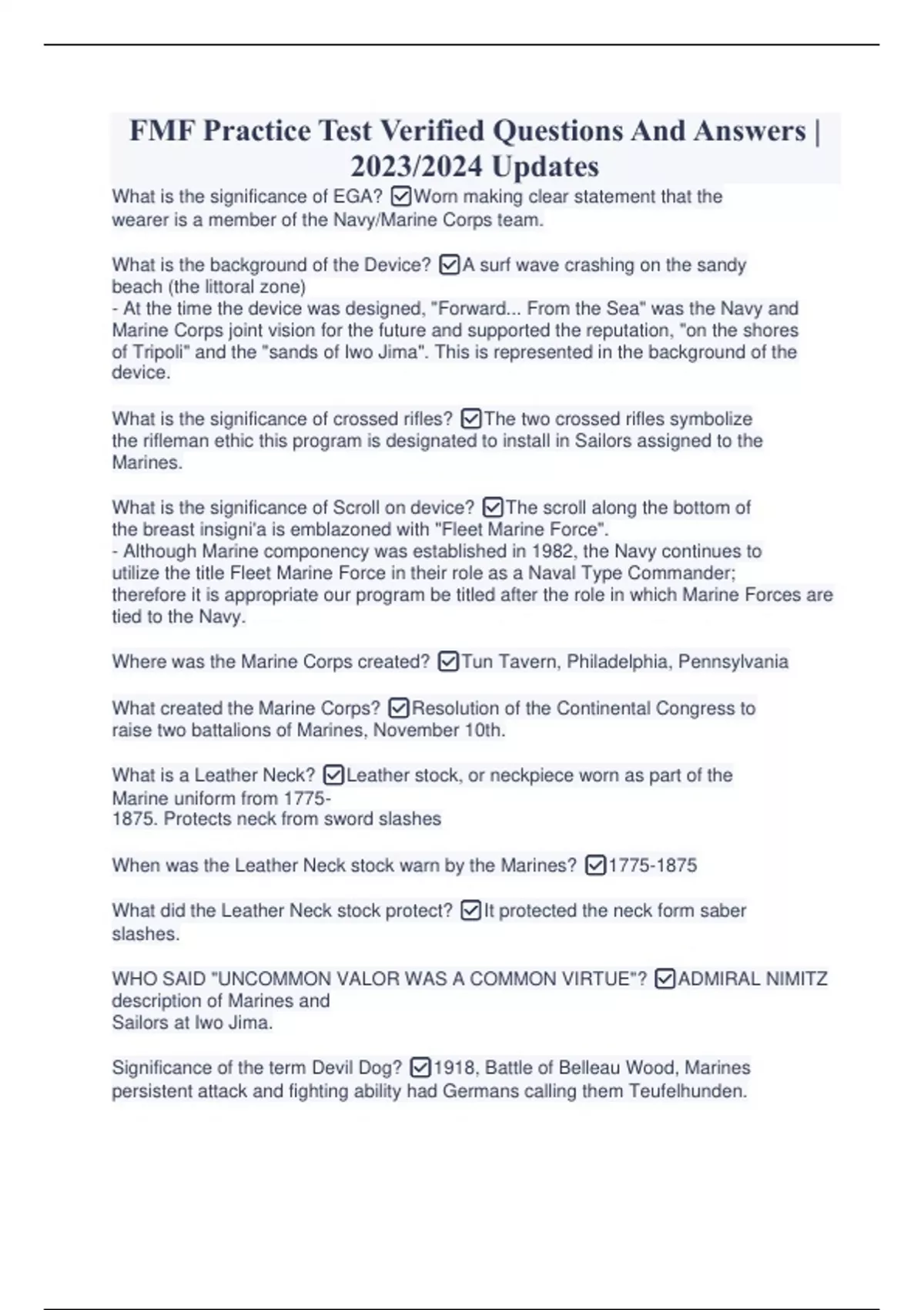 FMF Practice Test Verified Questions And Answers | 2023/2024 Updates ...