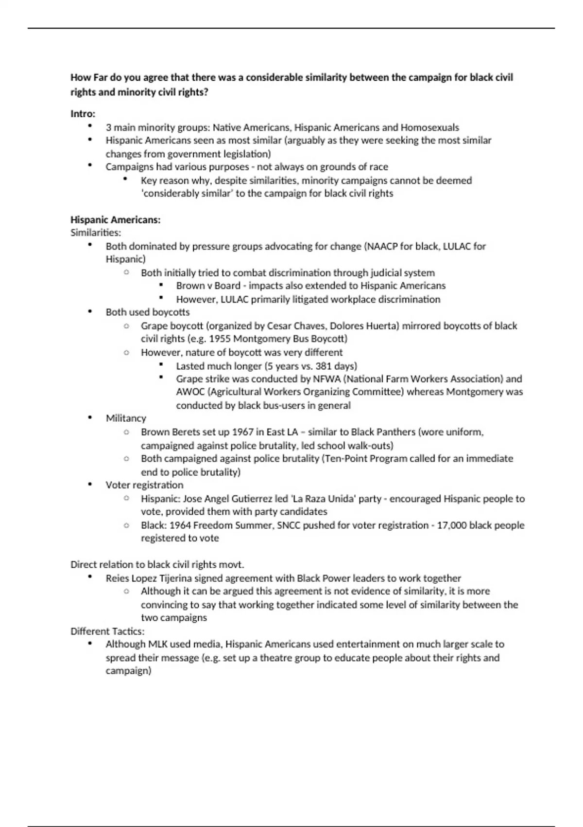 Set of 4 comprehensive essay plans for Chapter 2 Civil rights Unit 1F ...