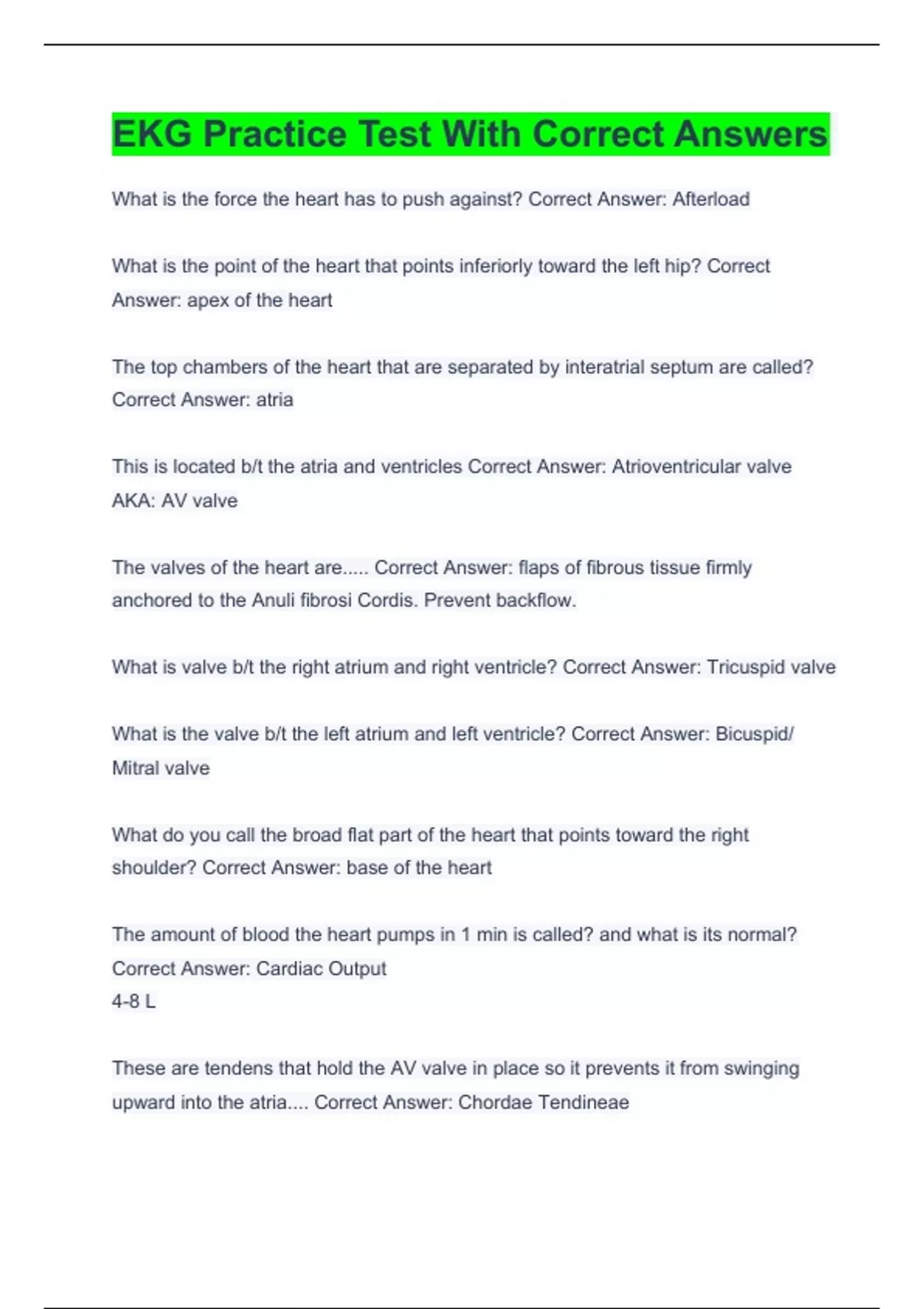 EKG Practice Test With Correct Answers - Ekg - Stuvia US