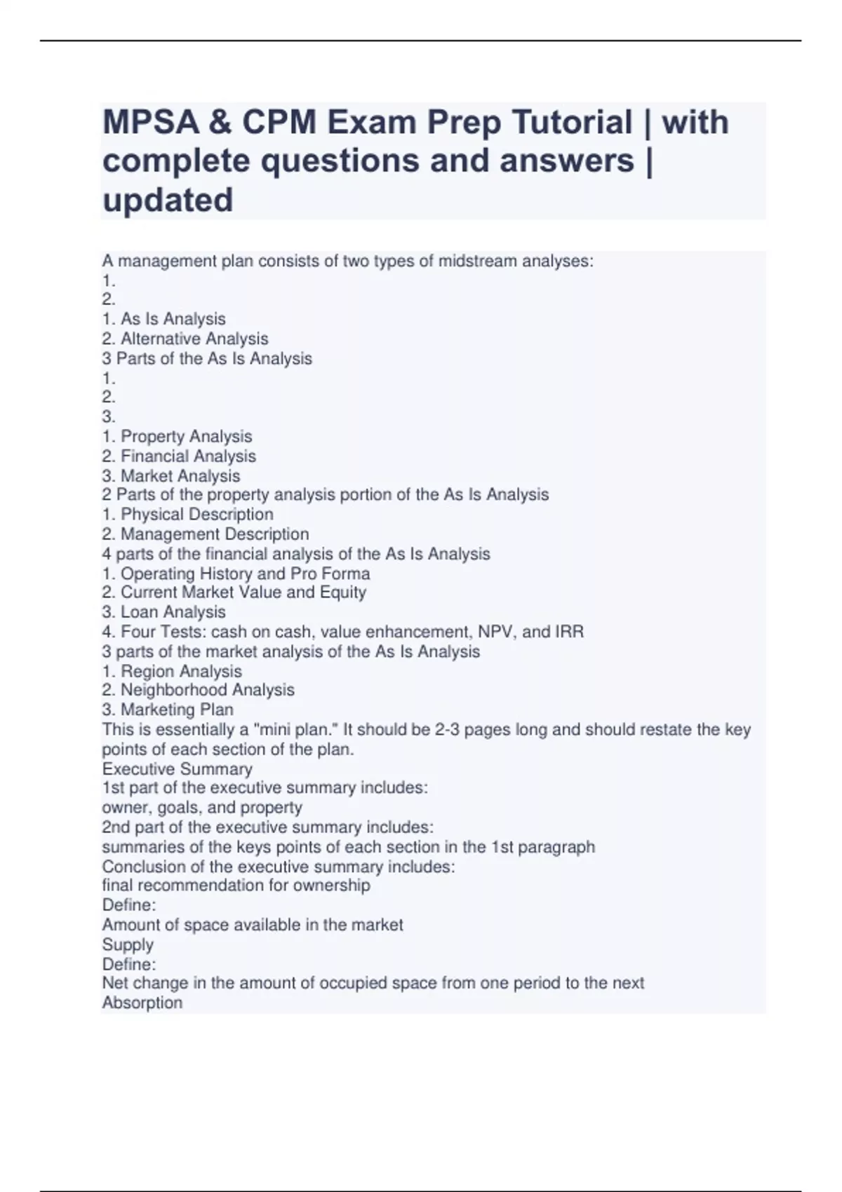 MPSA & CPM Exam Prep Tutorial | with complete questions and answers ...