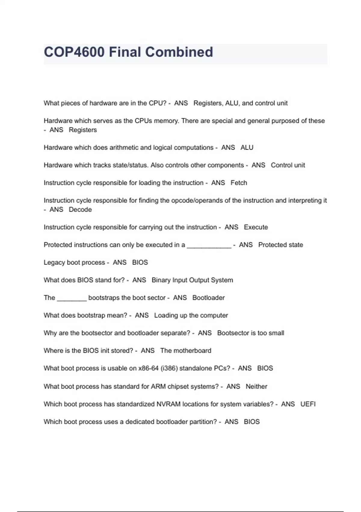 COP4600 Final Combined Questions With Correct Verified Answers ...