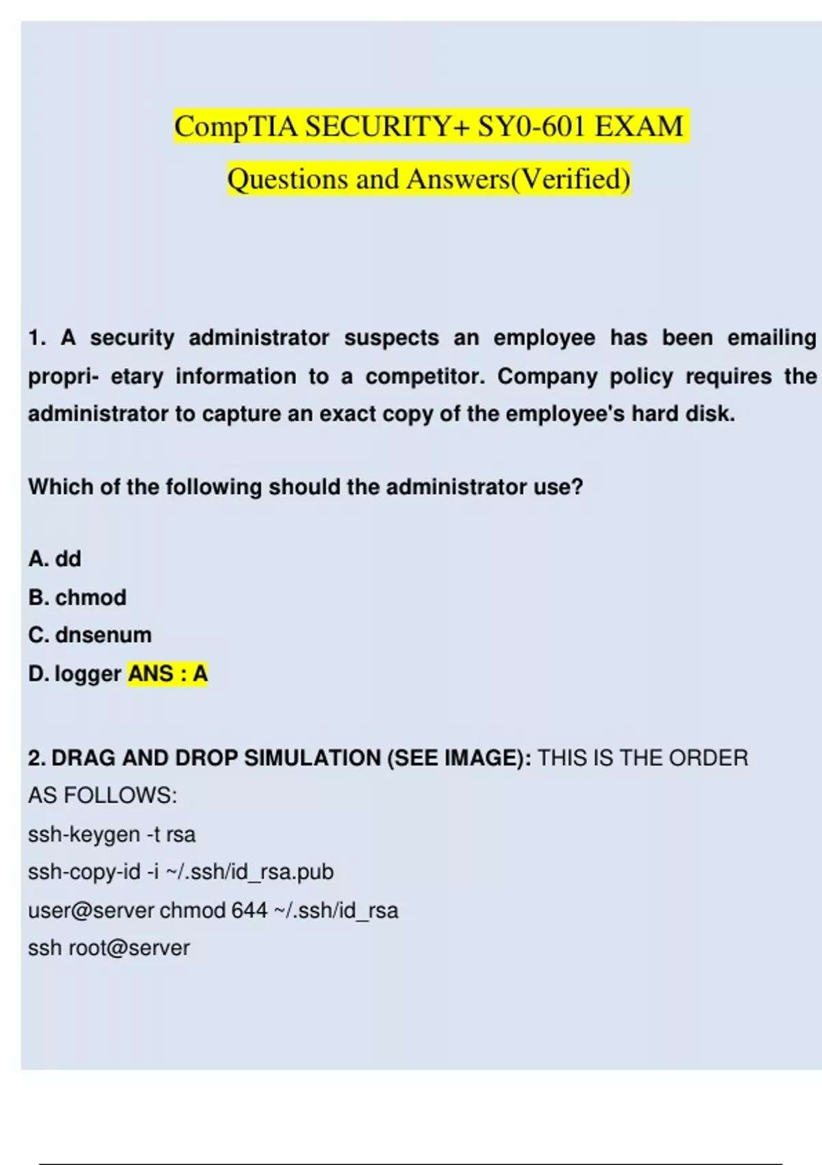 Comptia Security Sy0 601 Exam Questions And Answers Verified Comptia Security Sy0 601 Best