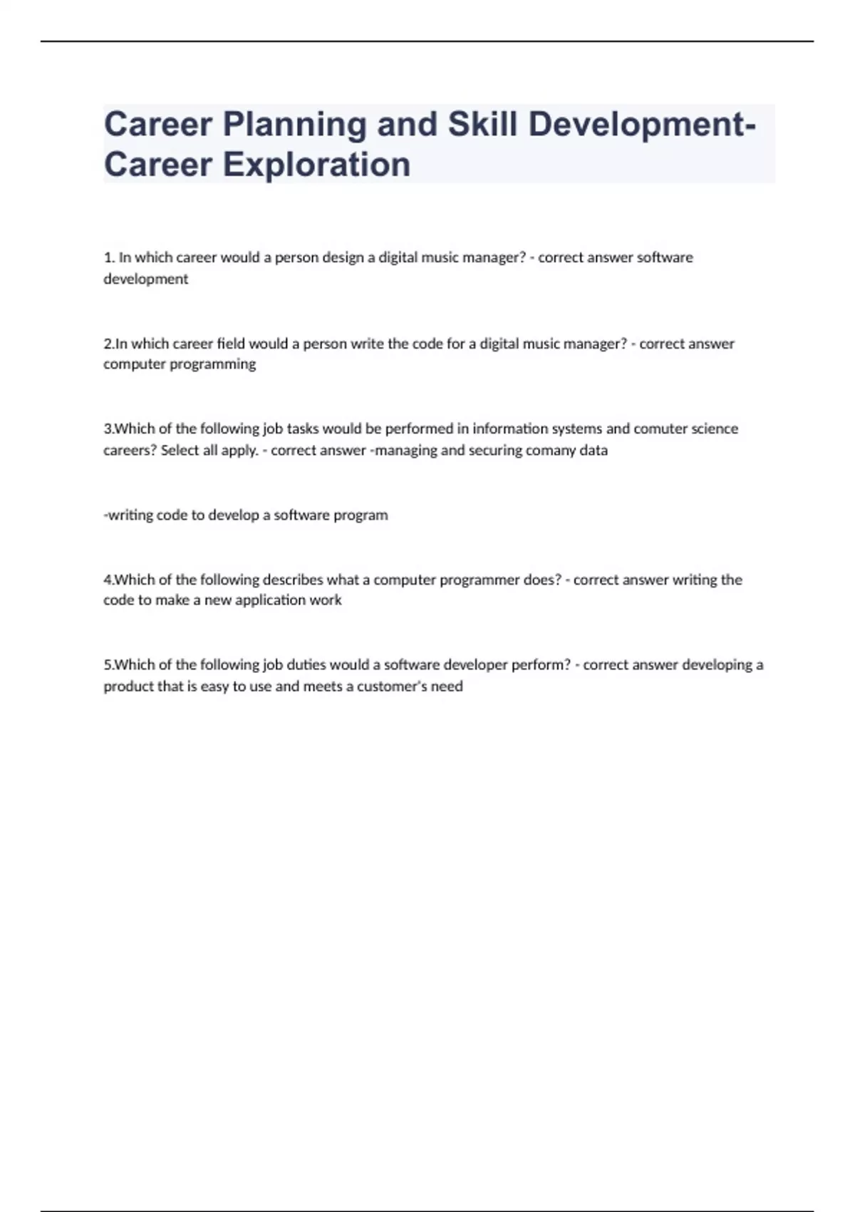 Career Planning and Skill Development-Career Exploration Question and ...