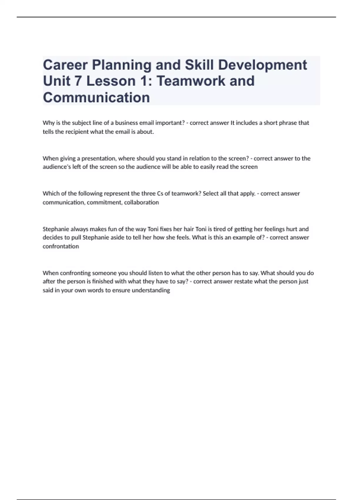 Career Planning and Skill Development Unit 7 Lesson 1 Teamwork and ...