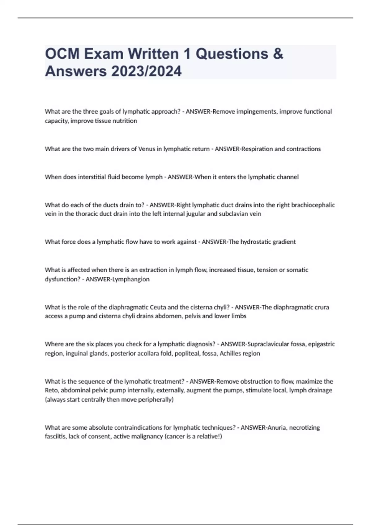 OCM Exam Written 1 Questions & Answers 2023/2024 - OCM - Stuvia US