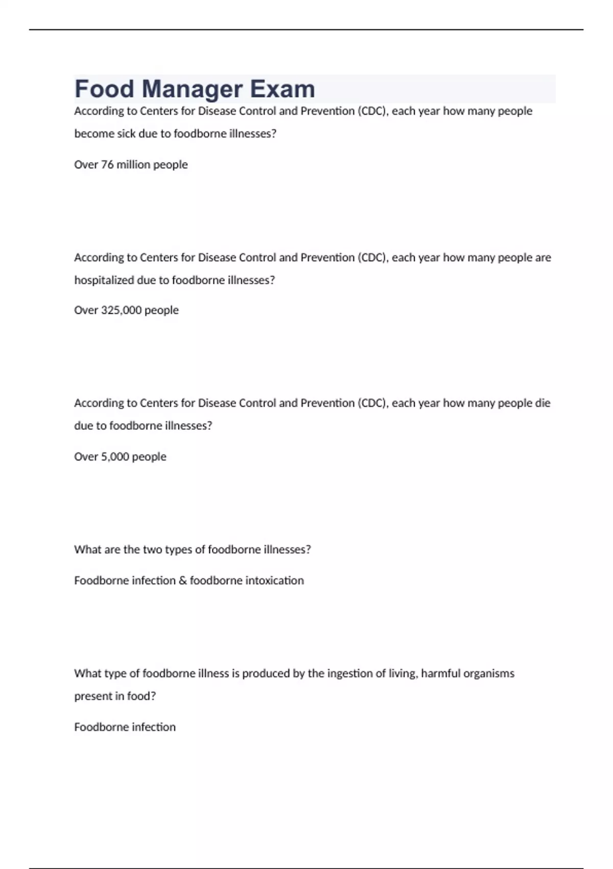 Food Manager Exam with correct questions and answers 2025 - Food ...