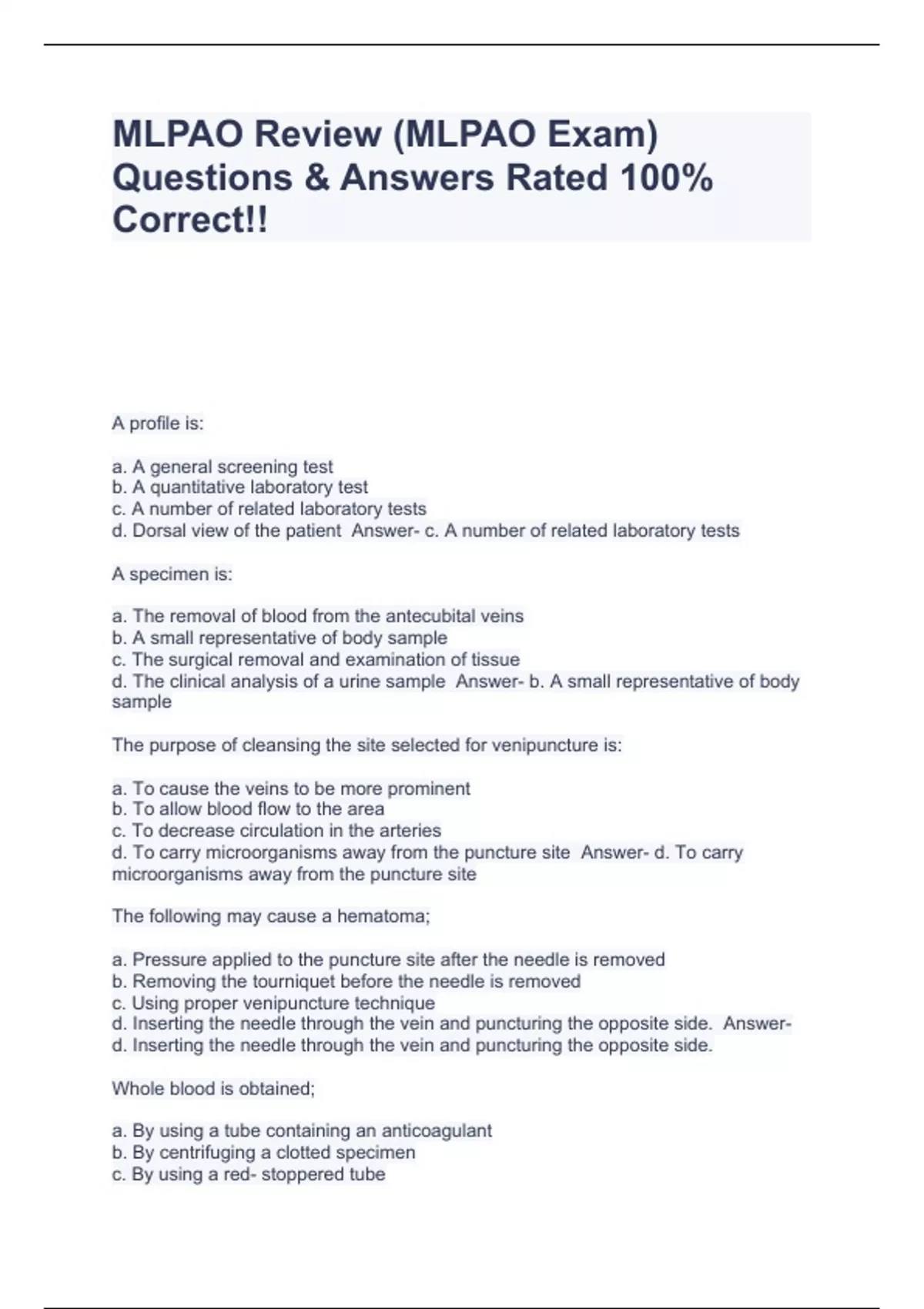 MLPAO Review (MLPAO Exam) Questions & Answers Rated 100% Correct ...