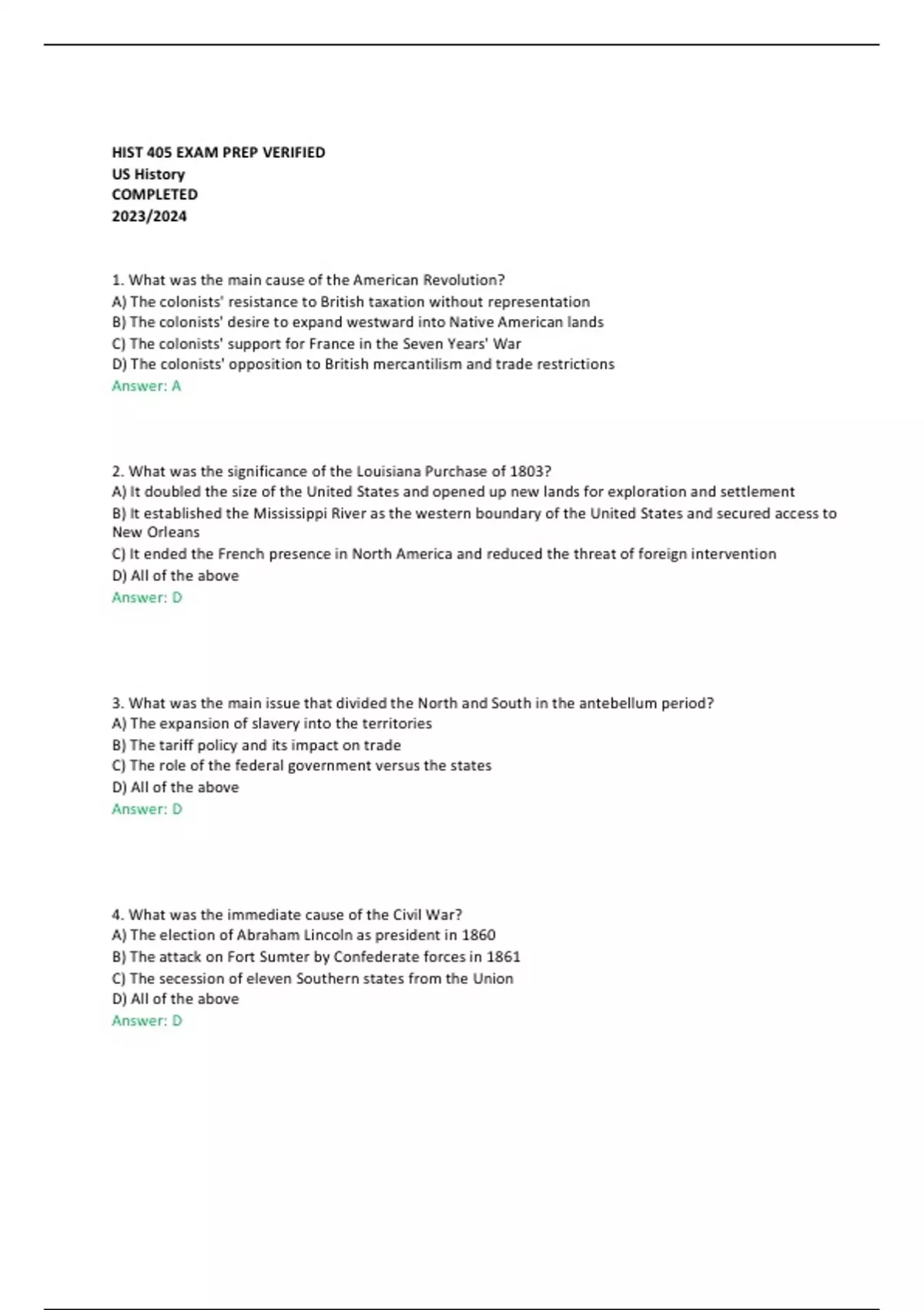 HIST 405 EXAM PREP VERIFIED US HHIST 405 EXAM PREP VERIFIED US HISTORY ...