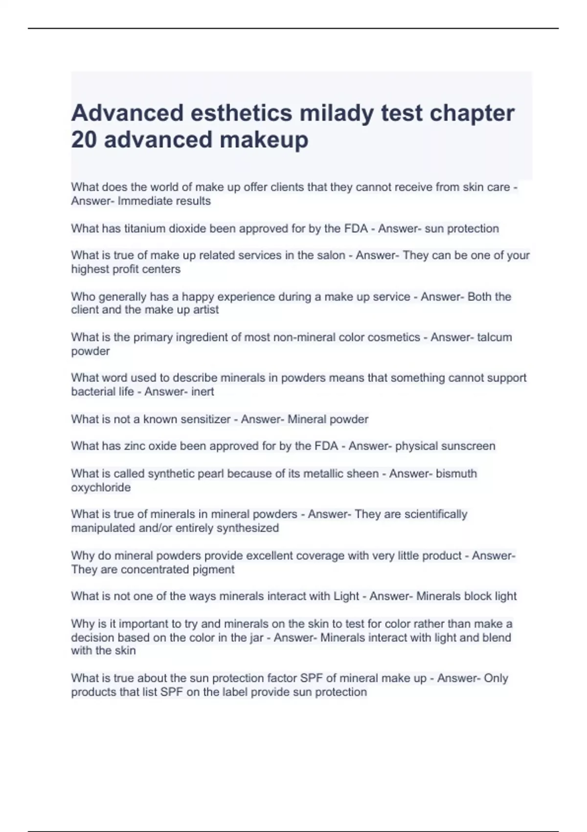 Advanced esthetics milady test chapter 20 advanced makeup-questions and ...