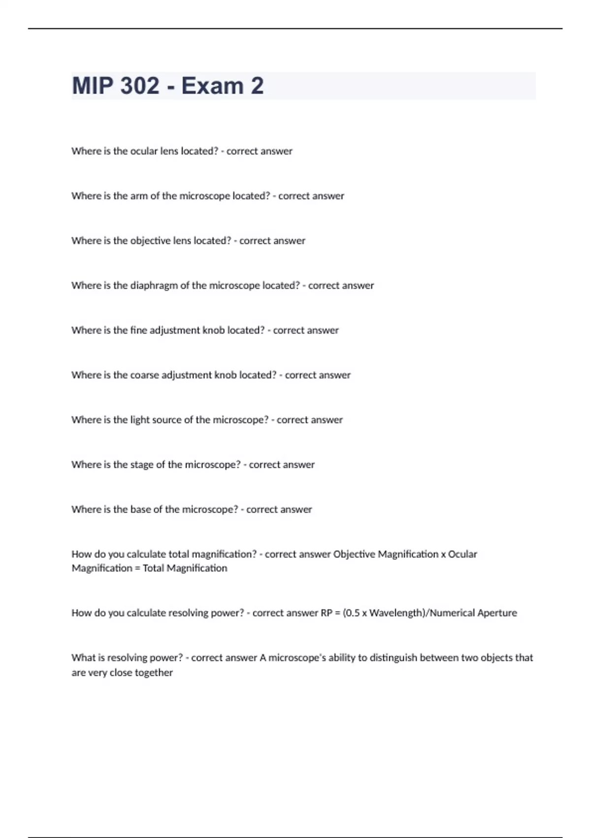 MIP 302 - Exam 2 Question and answers correctly solved 2023/2024 - MIP ...