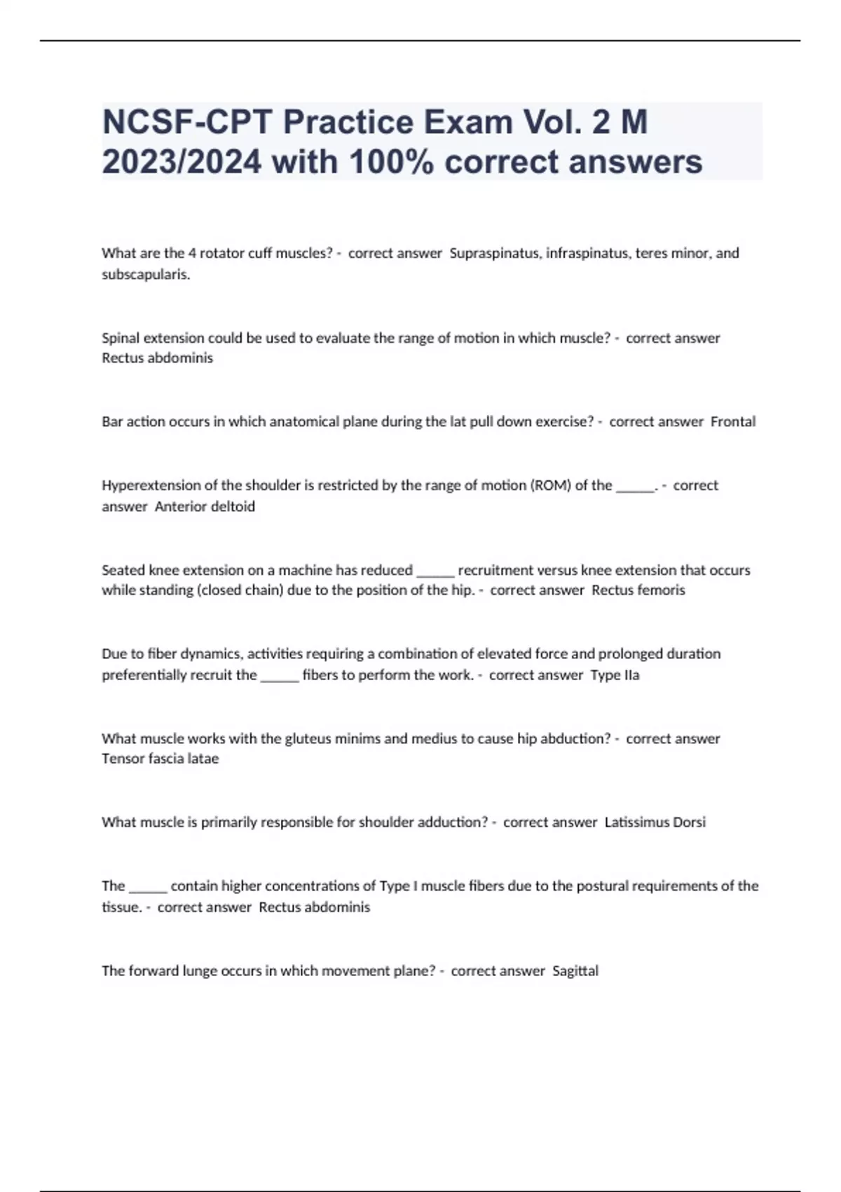 NCSF CPT BUNDLED exams 2023/2024 with 100% correct answers - Stuvia US