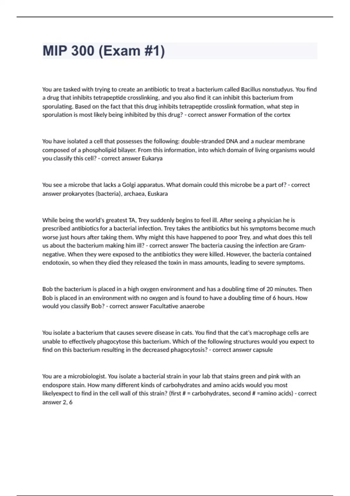 MIP 300 (Exam #1) Question and answers correctly solved 2023/2024 - MIP ...