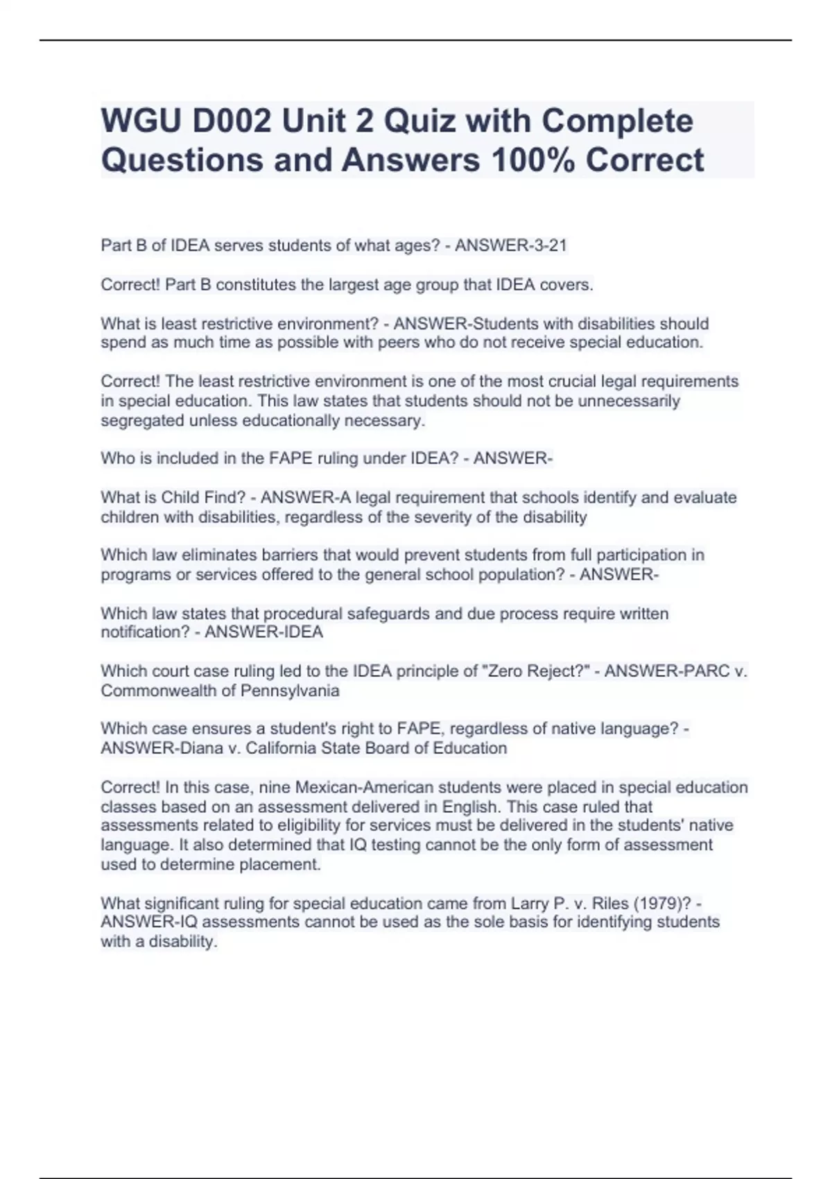 WGU D002 Unit 2 Quiz with Complete Questions and Answers 100% Correct ...