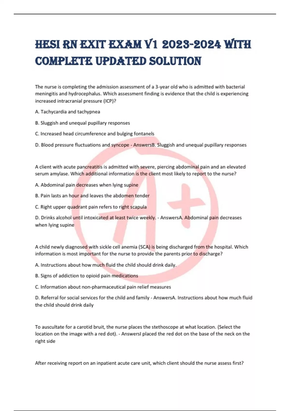 HESI RN Exit Exam v With Complete Updated Solution - Ati Rn Exit ...
