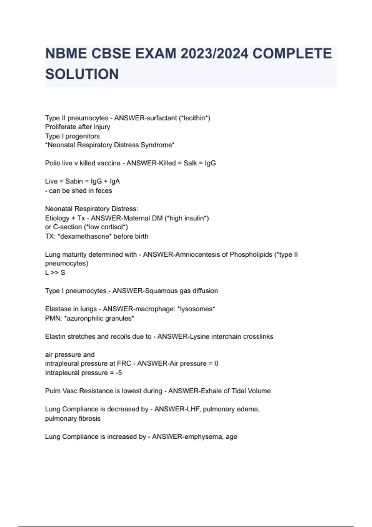 NBME CBSE EXAM 2023/2024 COMPLETE SOLUTION - NBME CBSE 2023/2024 COMPLETE SOLUTION - Stuvia US